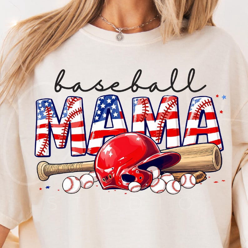 Patriotic Baseball Mama T-Shirt, Baseball Mom Tee, Red White and Blue ...