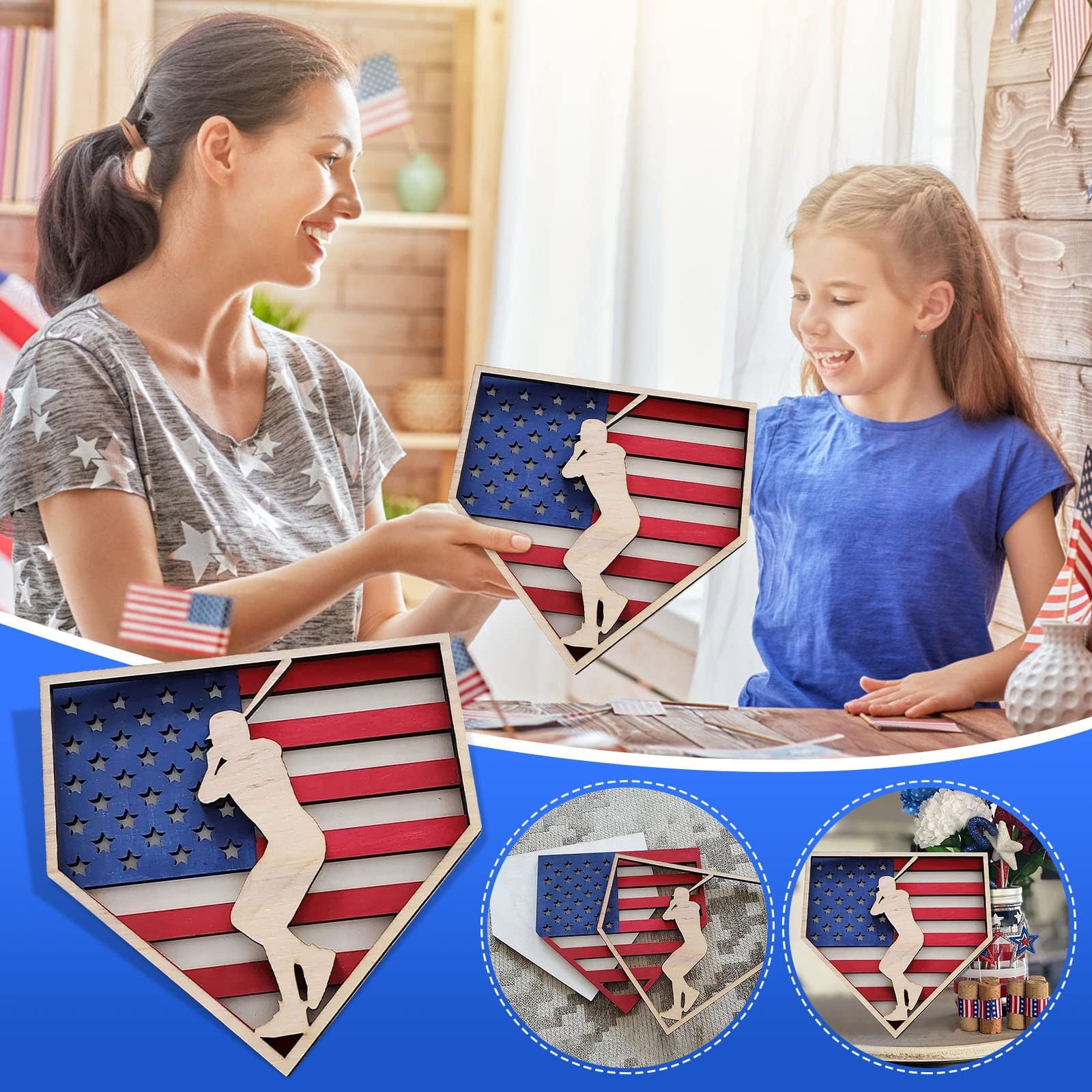 Patriotic Baseball Table Sign Wooden Decor, Batter Baseball 4th of July ...