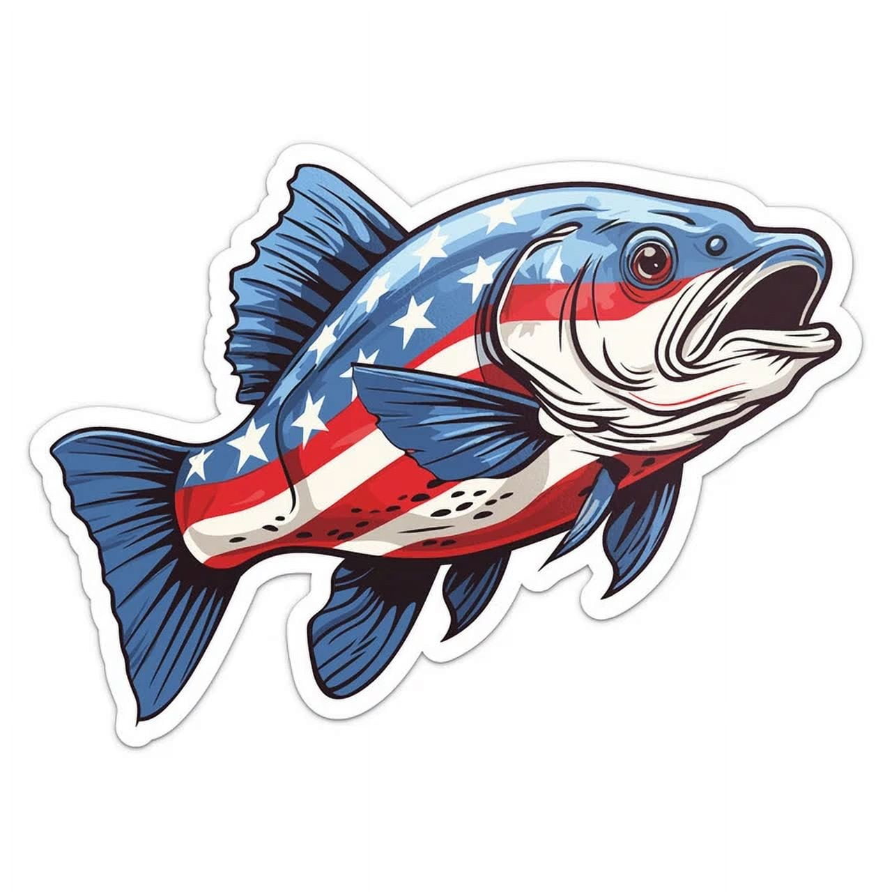 Patriotic Bass Mullet Fish Fishing Sticker Phone Decal Water Bottle ...