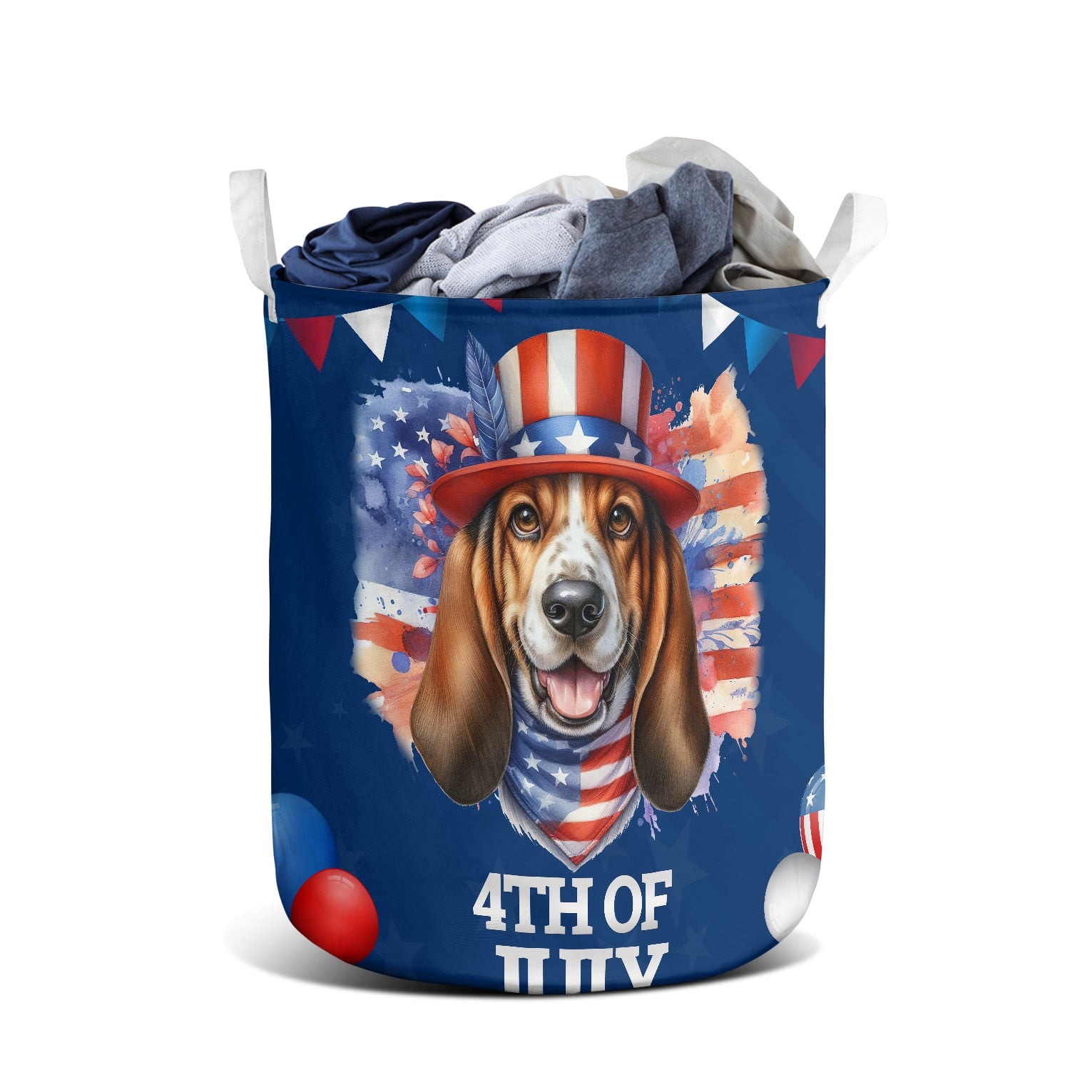 Patriotic Basset Hound Celebrates 4th of July Foldable Laundry Basket ...