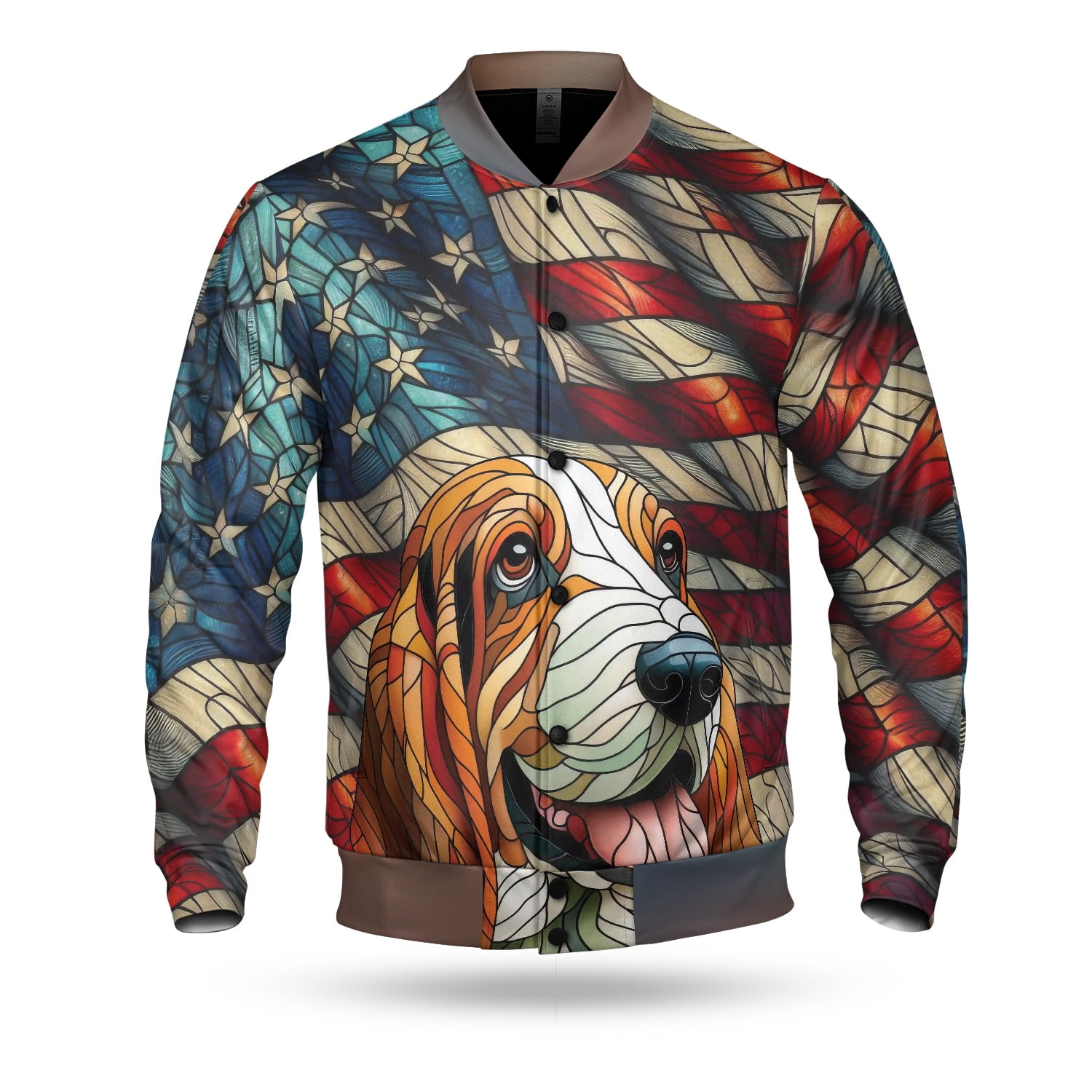 Patriotic Basset Hound Stained Glass Portrait American Flag All Over ...