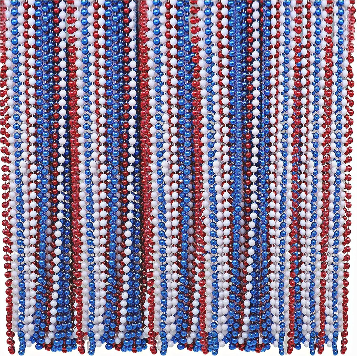 Patriotic Beads Necklace (72 Pack) Bulk Red White Blue Beads 33 Inch ...