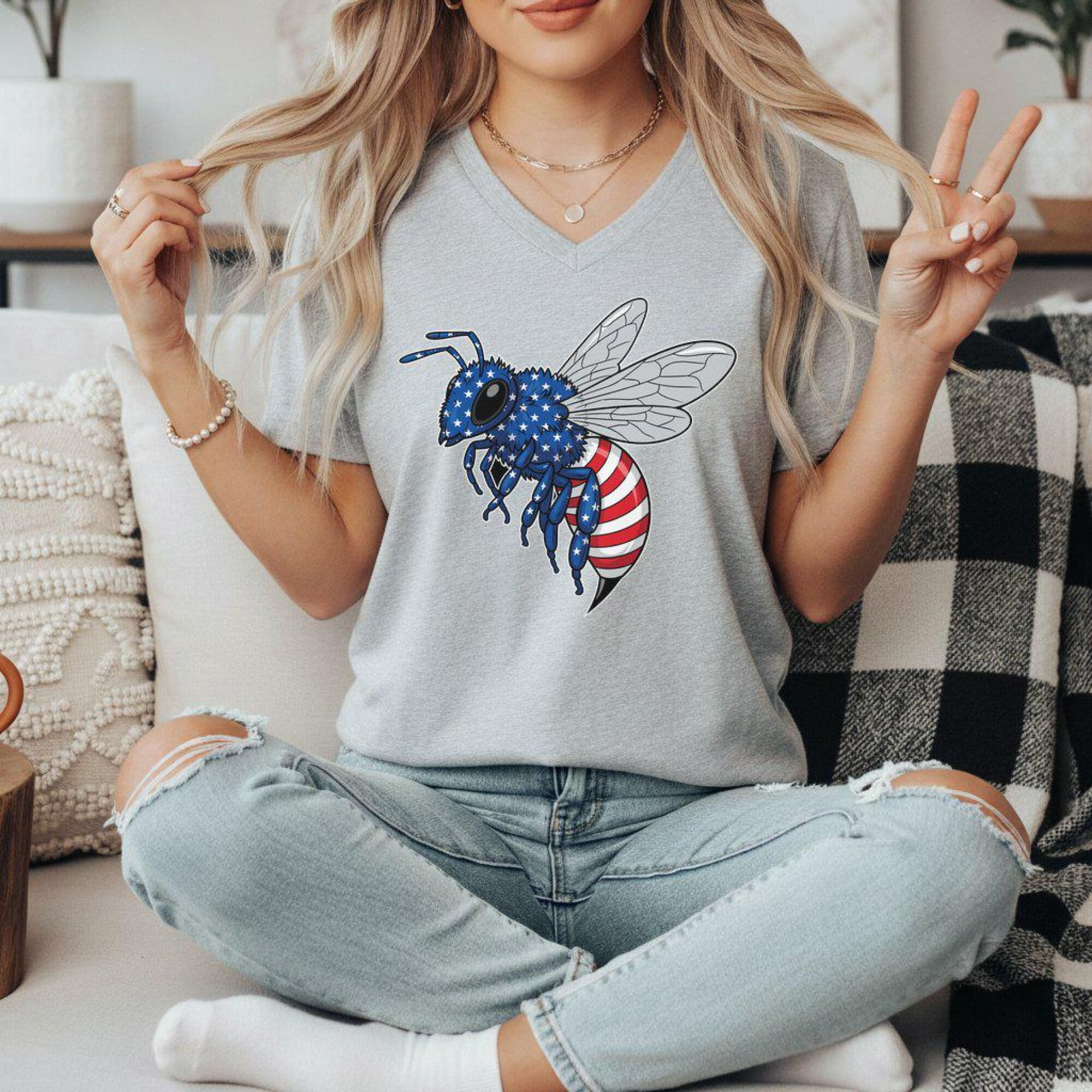 Patriotic Bee American Flag Shirt Nature Inspired 4th of July Tee ...