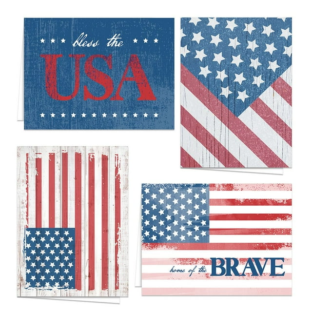 Patriotic Blank All Occasion Greeting Cards / 24 American Flag Note ...