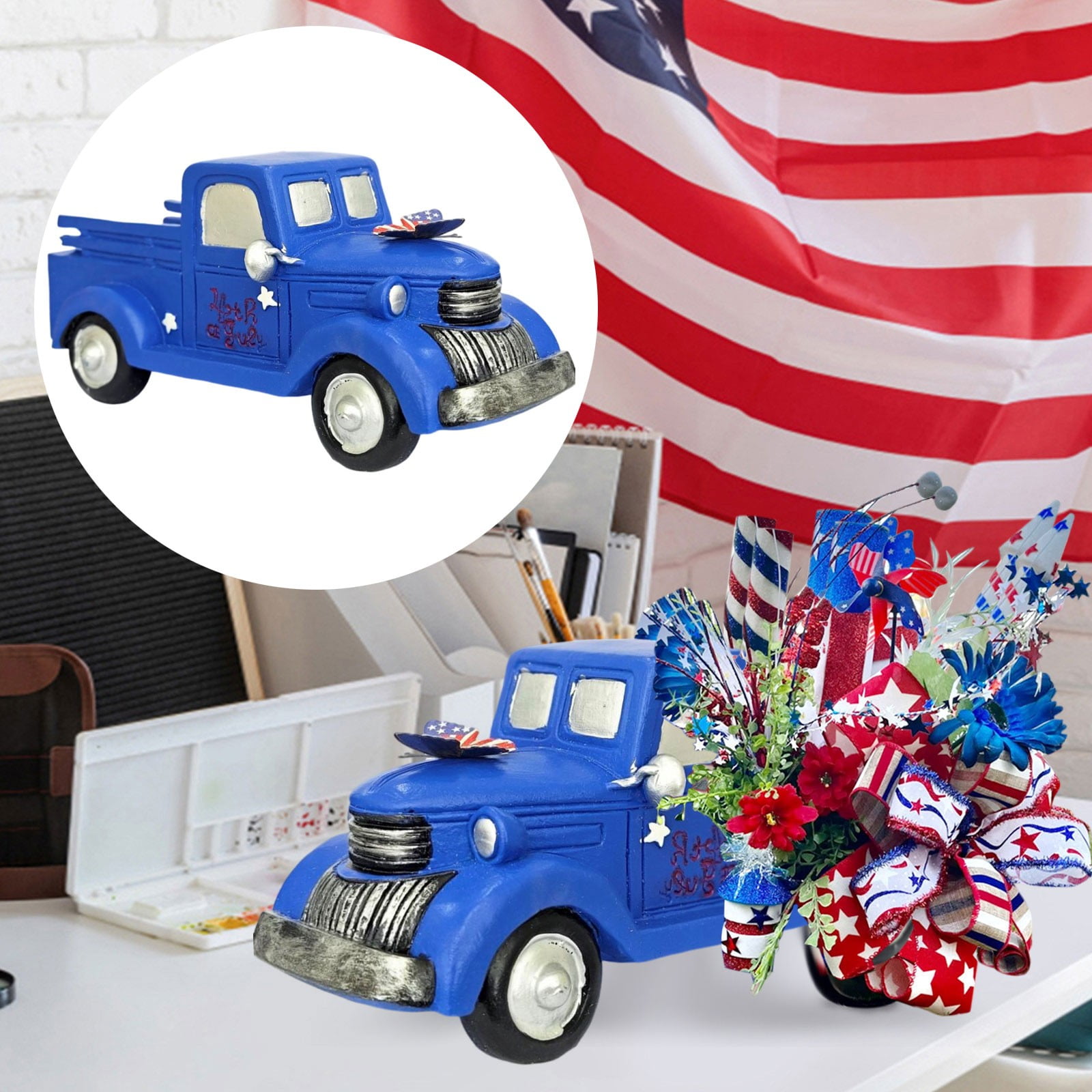Patriotic Blue Car Centerpiece Independence Day Blue Truck Farmhouse ...