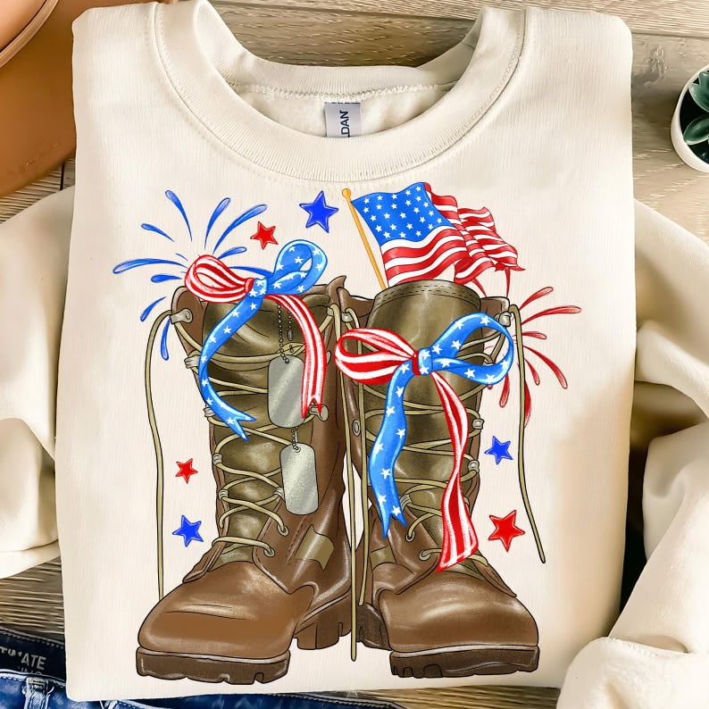 Patriotic Boots Coquette Sweatshirt, USA Flag Cowgirl Pullover ...