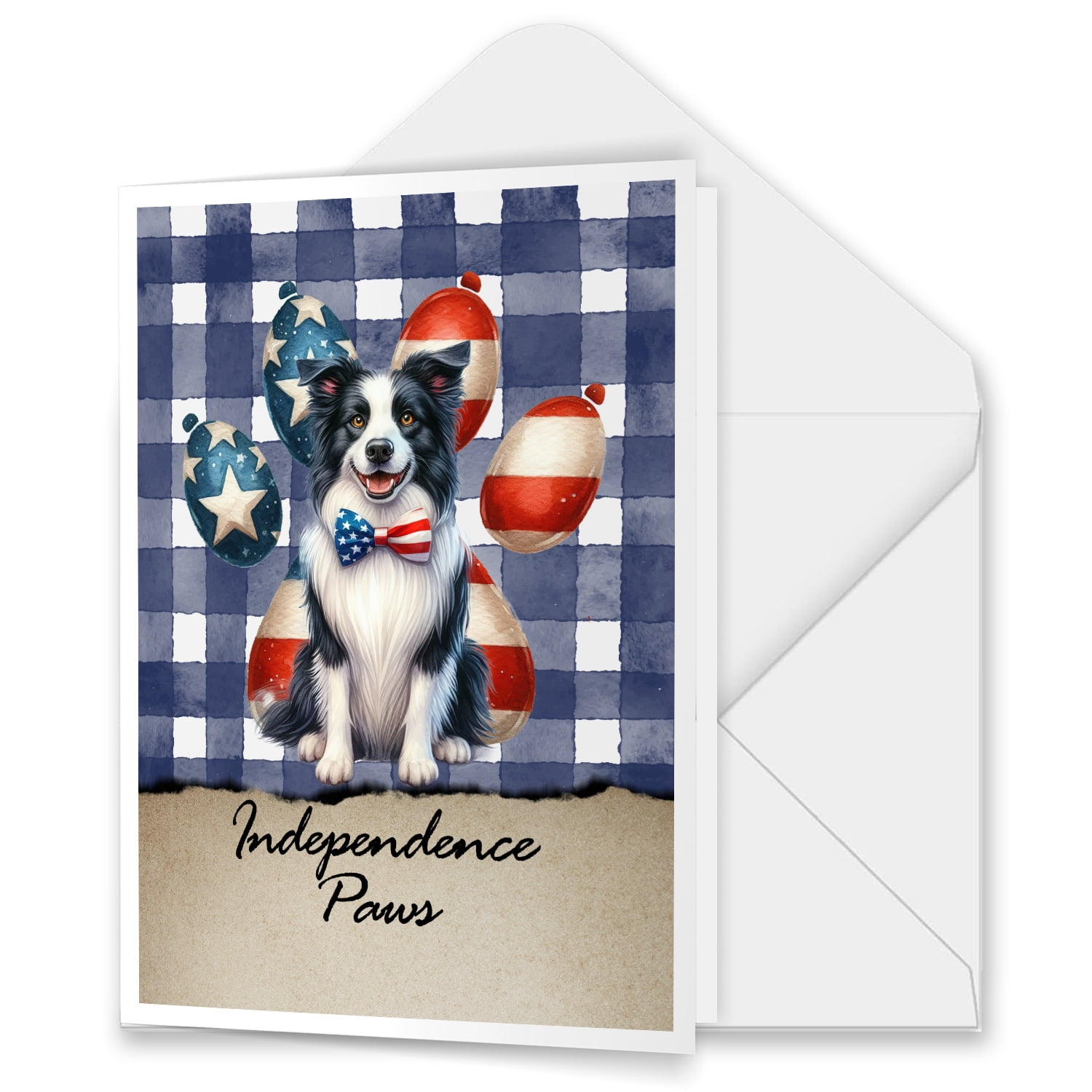 Patriotic Border Collie 4th of July Independence Paws 5x7in Folded ...