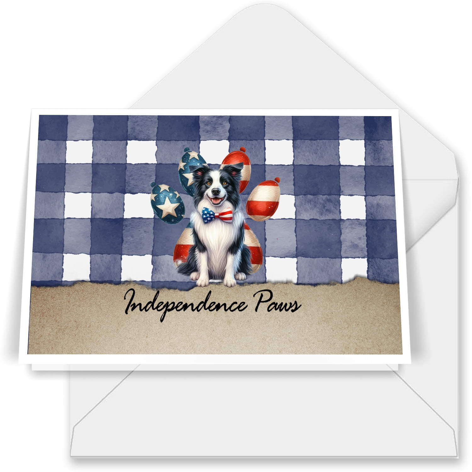 Patriotic Border Collie 4th of July Independence Paws 7x5in Folded ...