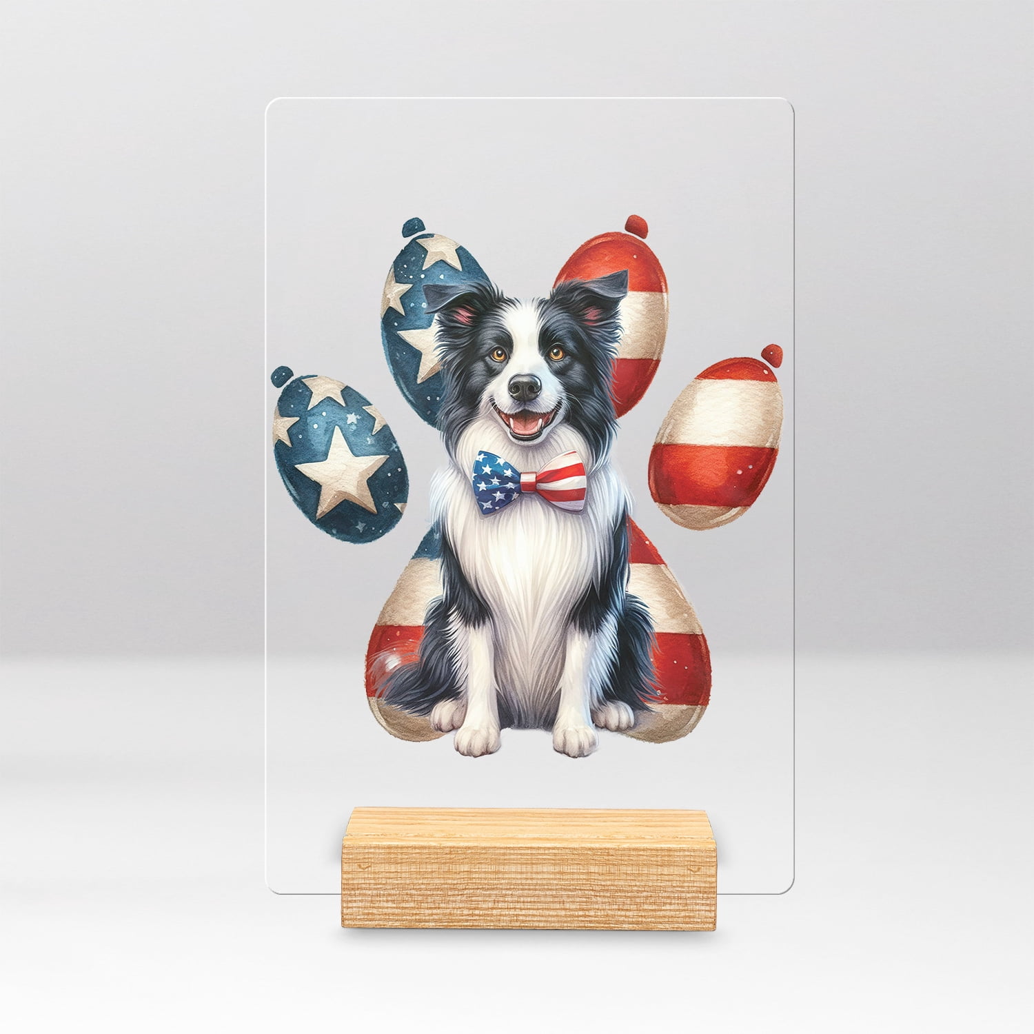 Patriotic Border Collie 4th of July Independence Paws Acrylic Plaque ...