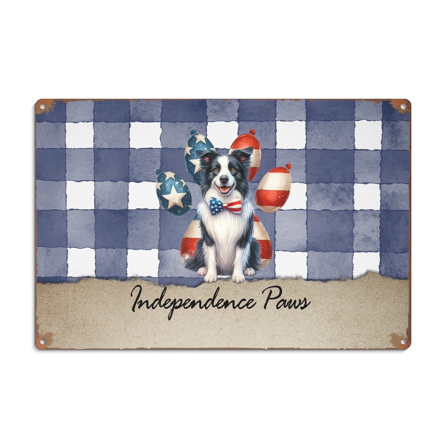 Patriotic Border Collie 4th of July Independence Paws Horizontal Metal ...