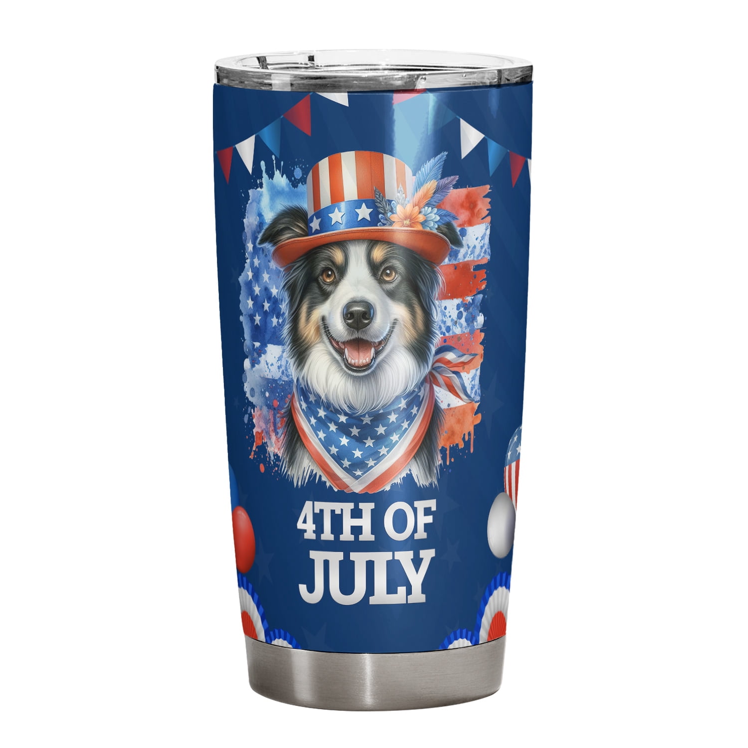 Patriotic Border Collie Celebrates 4th of July 20oz Stainless Steel ...