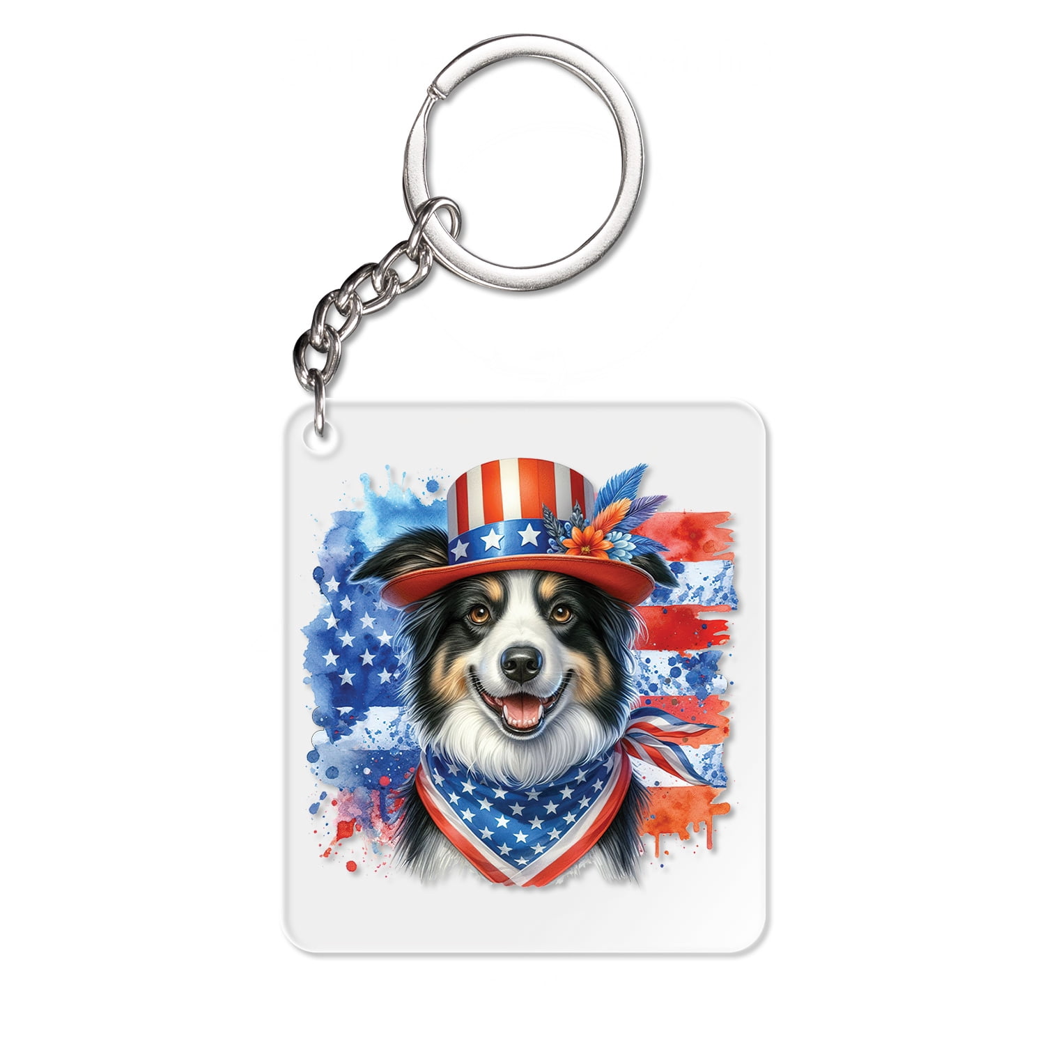 Patriotic Border Collie Celebrates 4th of July Acrylic Keychain Borders ...