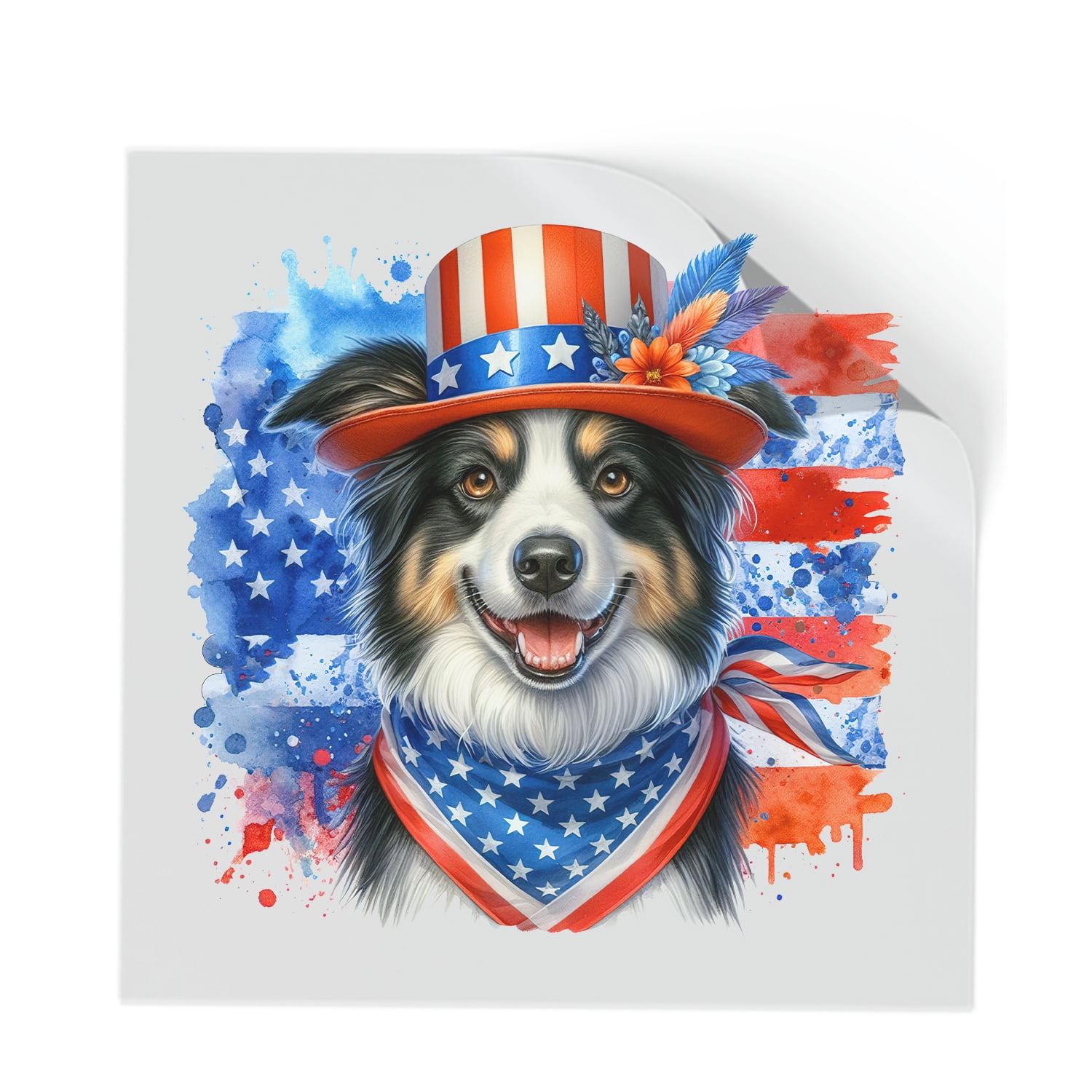 Patriotic Border Collie Celebrates 4th of July Cutout Transfer Sticker ...