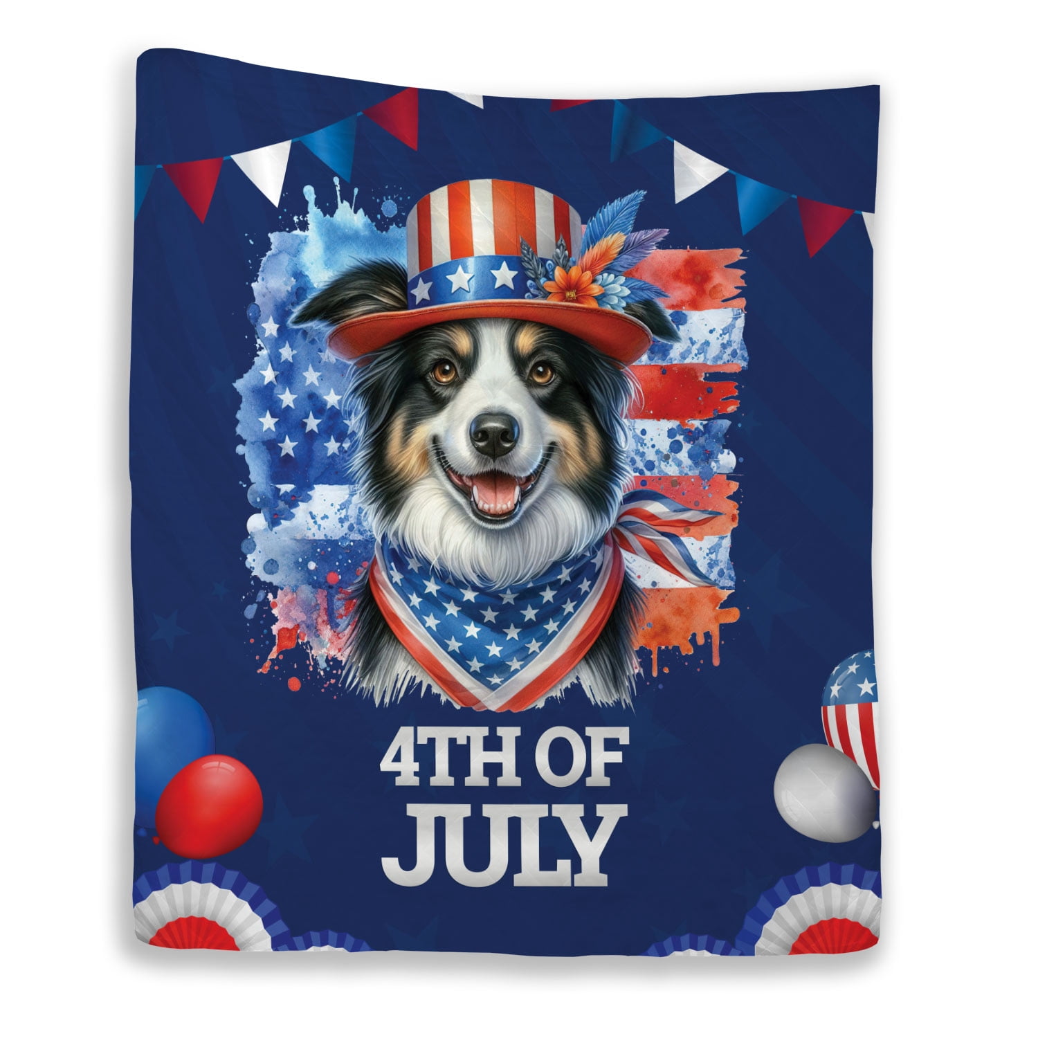 Patriotic Border Collie Celebrates 4th of July Quilt Blanket Borders ...