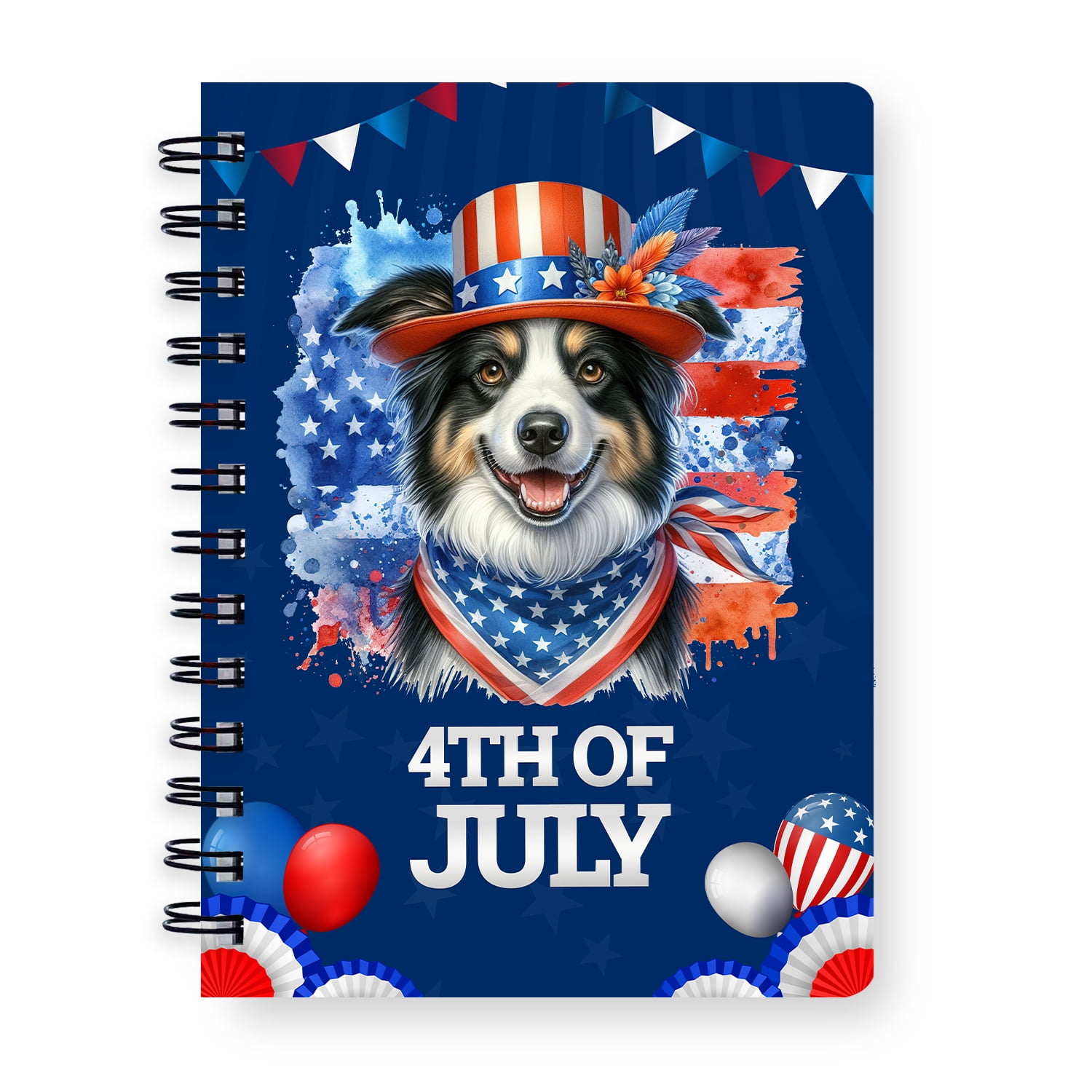 Patriotic Border Collie Celebrates 4th of July Spiral Bound Journal ...
