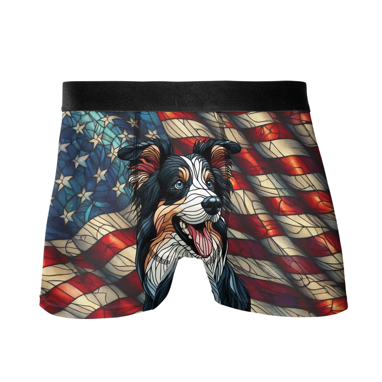 Patriotic Border Collie Stained Glass Portrait American Flag All Over ...