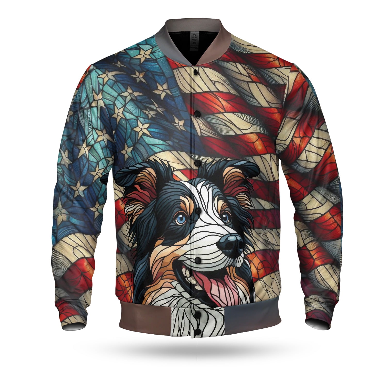 Patriotic Border Collie Stained Glass Portrait American Flag All Over ...