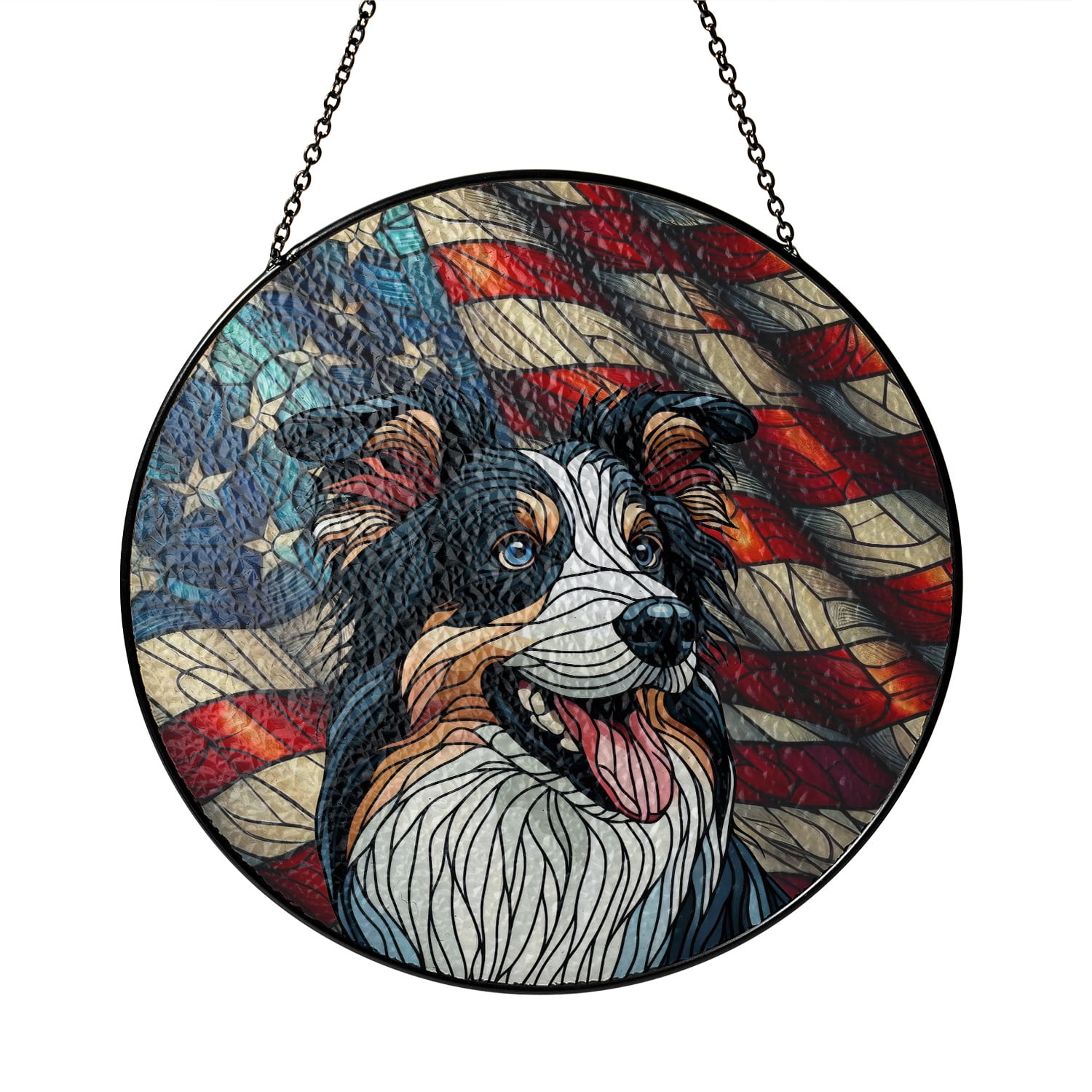 Patriotic Border Collie Stained Glass Portrait American Flag Stained ...