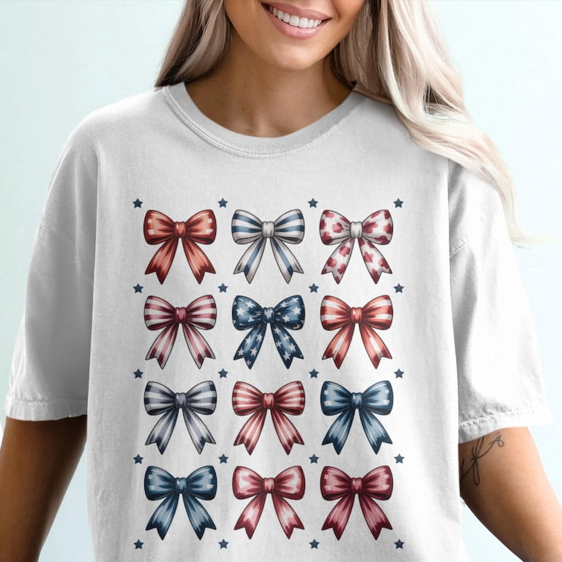 Patriotic Bows T-Shirt, American Flag Bow Design, 4th of July ...