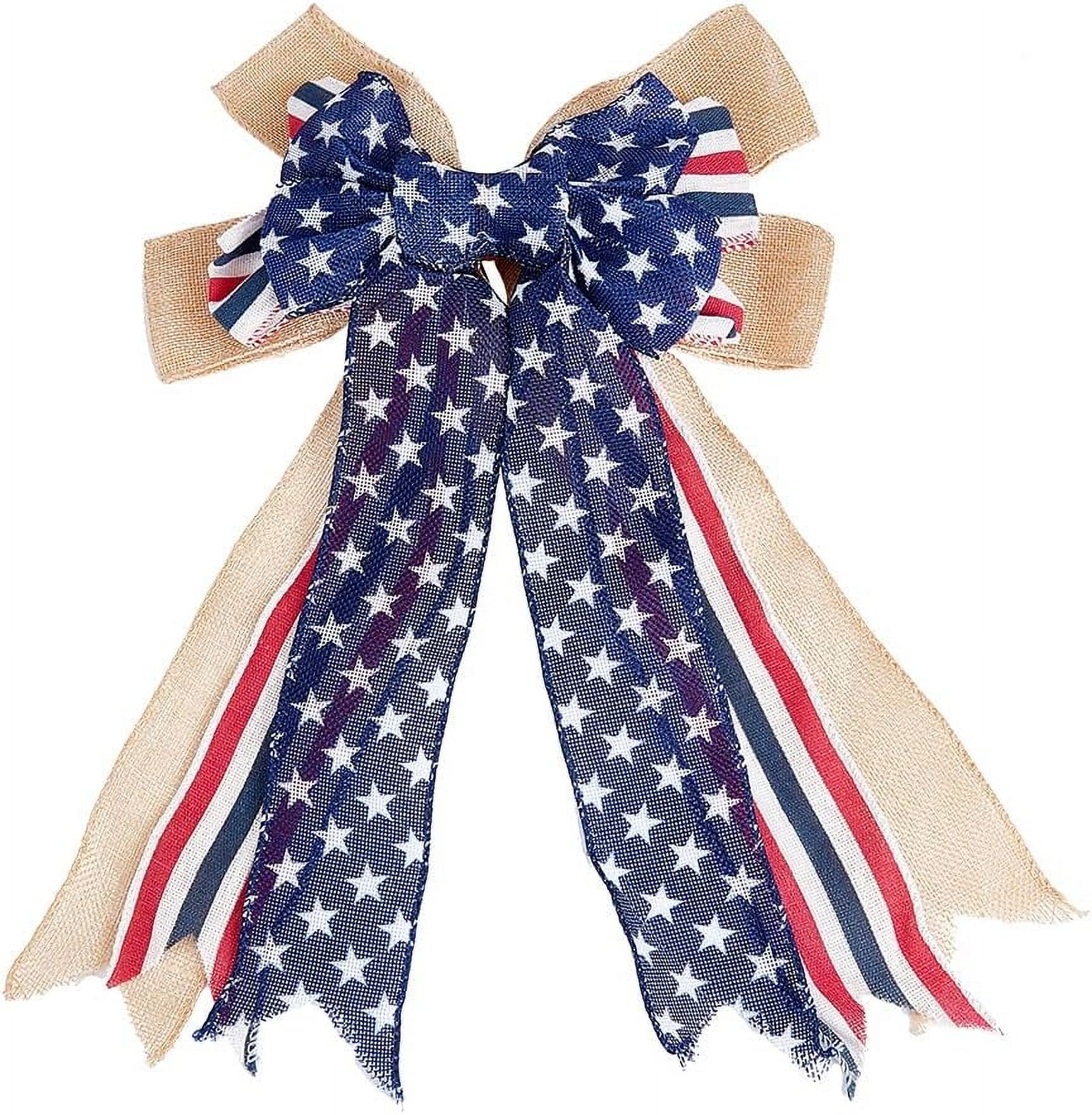 Patriotic Bows for Wreath Burlap Red White Blue Stripe Stars Tree ...
