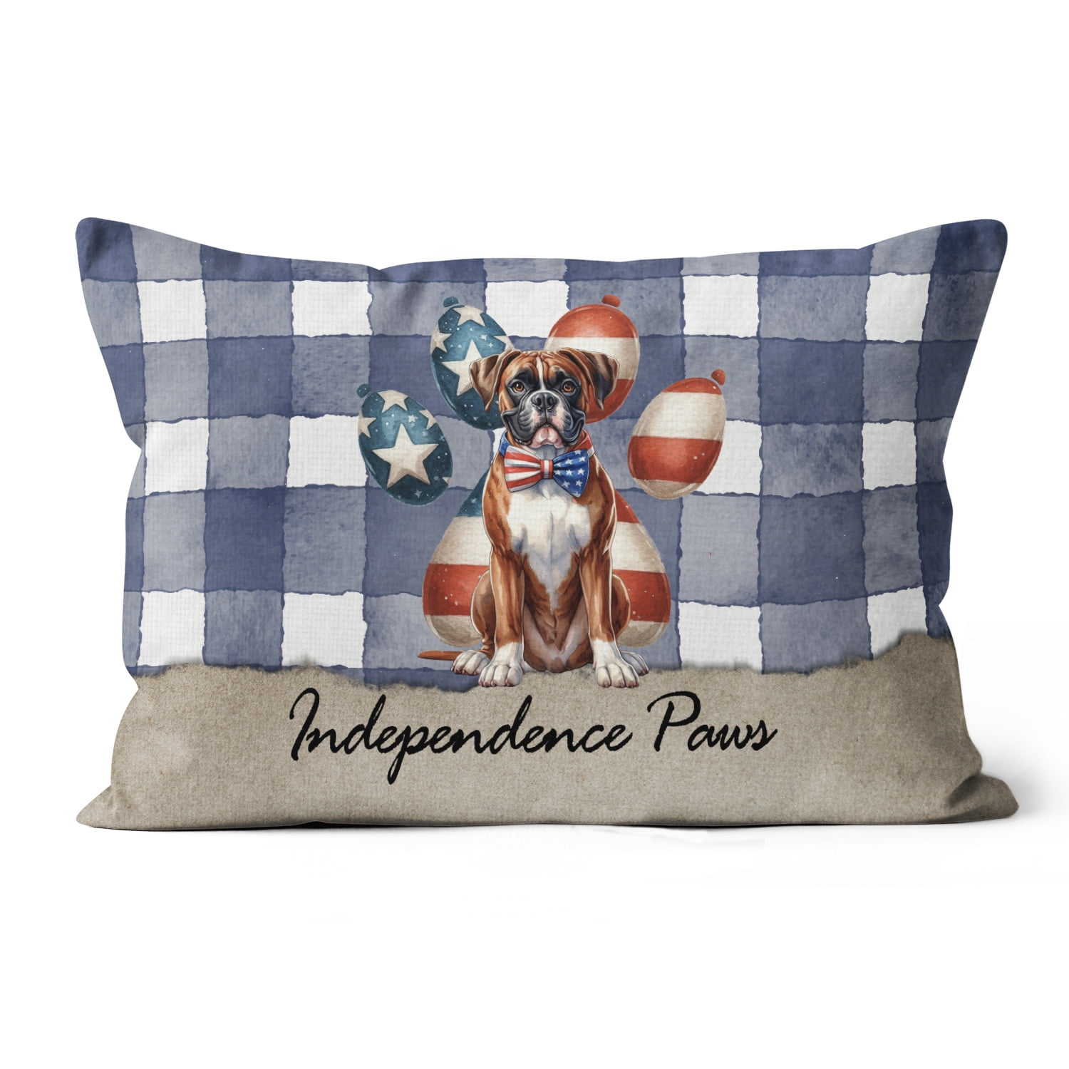 Patriotic Boxer 4th of July Independence Paws Pillow Cushion Double ...