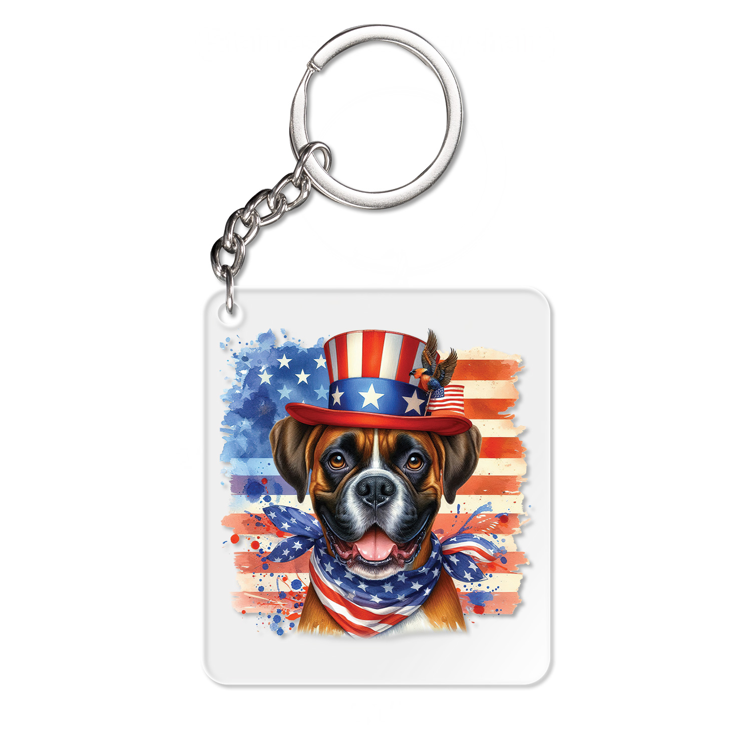 Patriotic Boxer Celebrates 4th of July Acrylic Keychain Boxers Dog ...