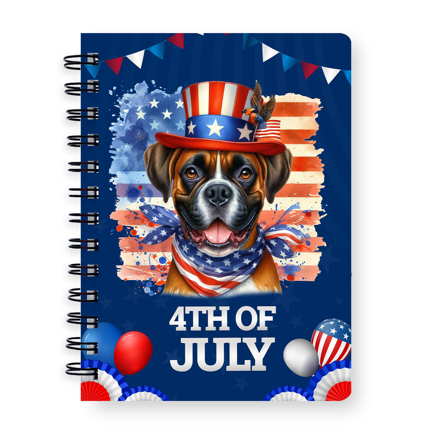 Patriotic Boxer Celebrates 4th of July Spiral Bound Journal Boxers Dog ...