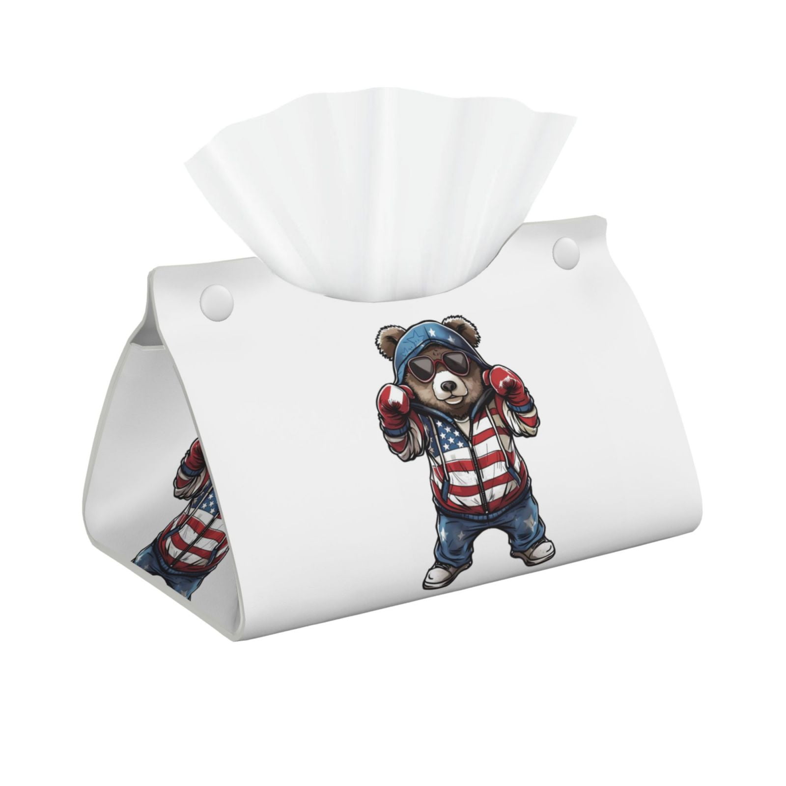 Patriotic Boxing Bear Art Long Leather Tissue Box Cover - Tissue Box ...