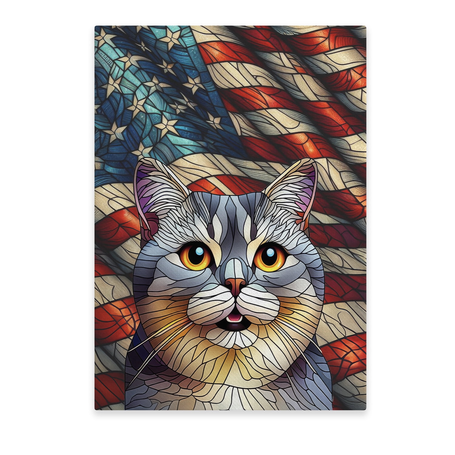Patriotic British Shorthair Stained Glass Portrait American Flag ...