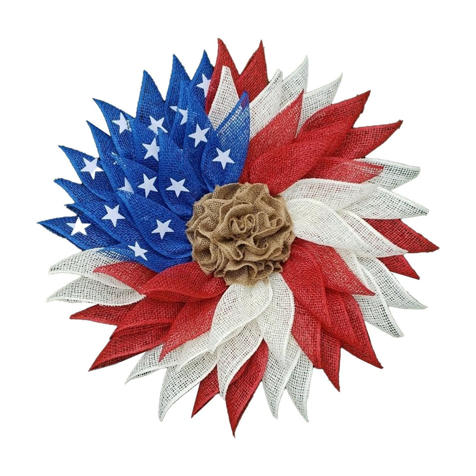 Patriotic Burlap Flower Wreath Red, White, and Blue Decorative Star ...