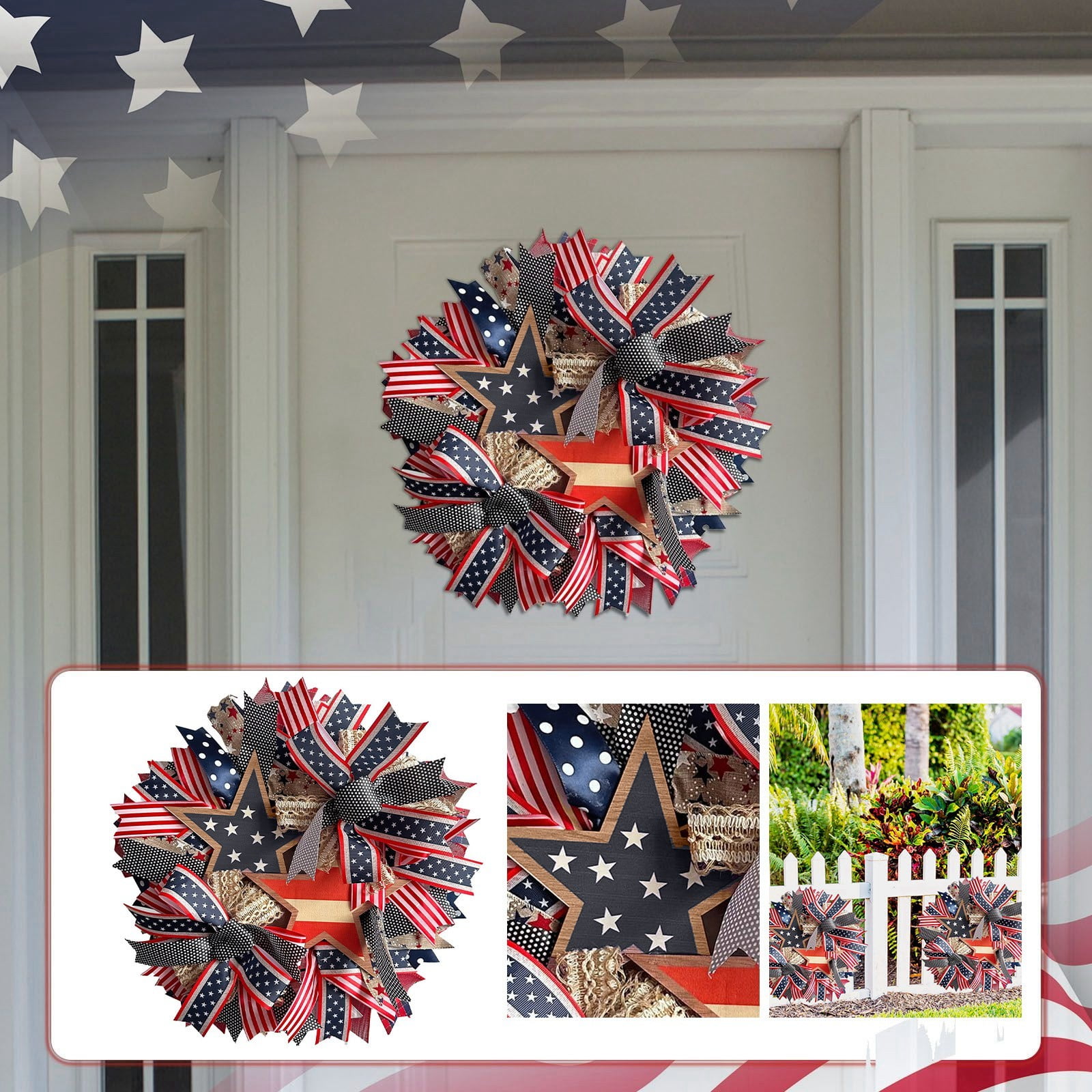 Patriotic Burlap Wreath, 4th of July Summer Burlap Stripe and Stars ...