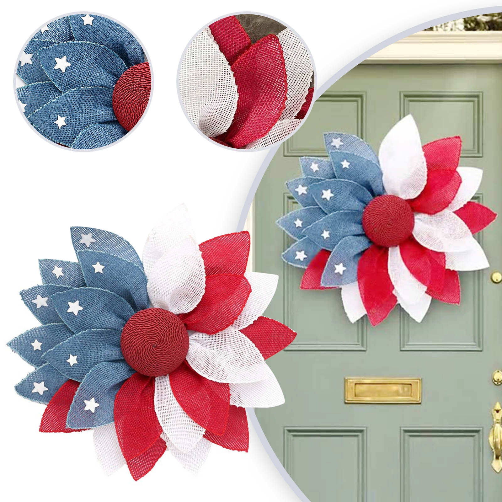 Patriotic Burlap Wreath with Bow, 4th of July Summer Wreath for Front ...