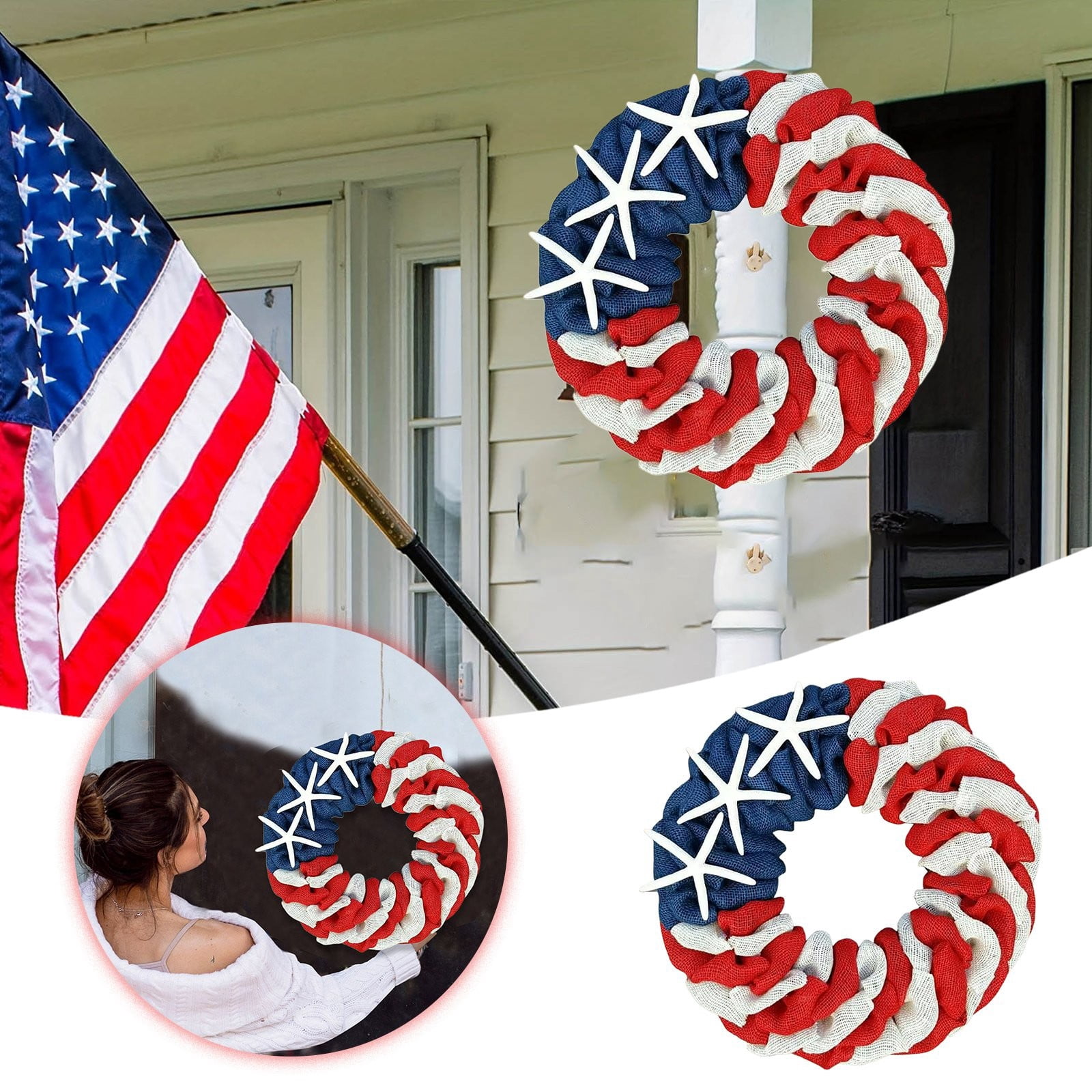 Patriotic Burlap Wreath for Independence Day Usa Flag Themed Home Front ...