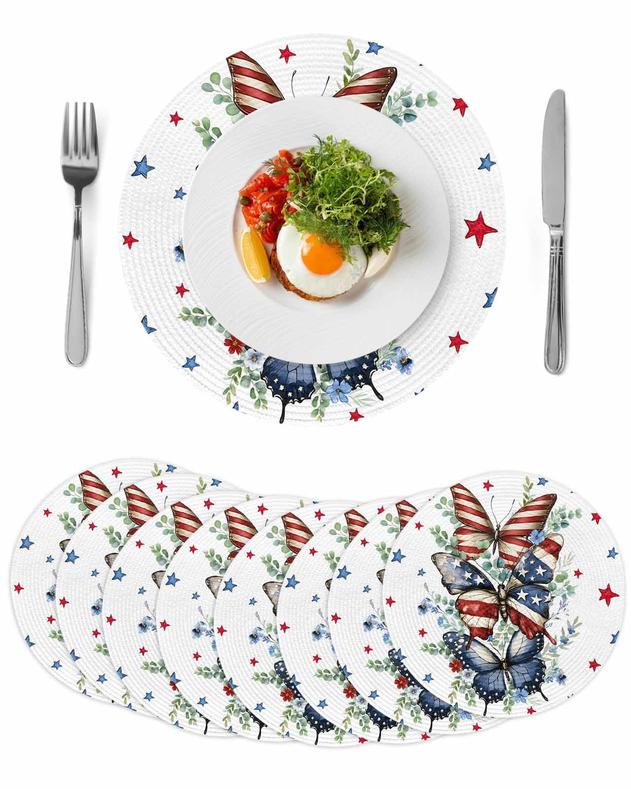 Patriotic Butterfly 4th of July Round Table Placemats set of 8, Red ...