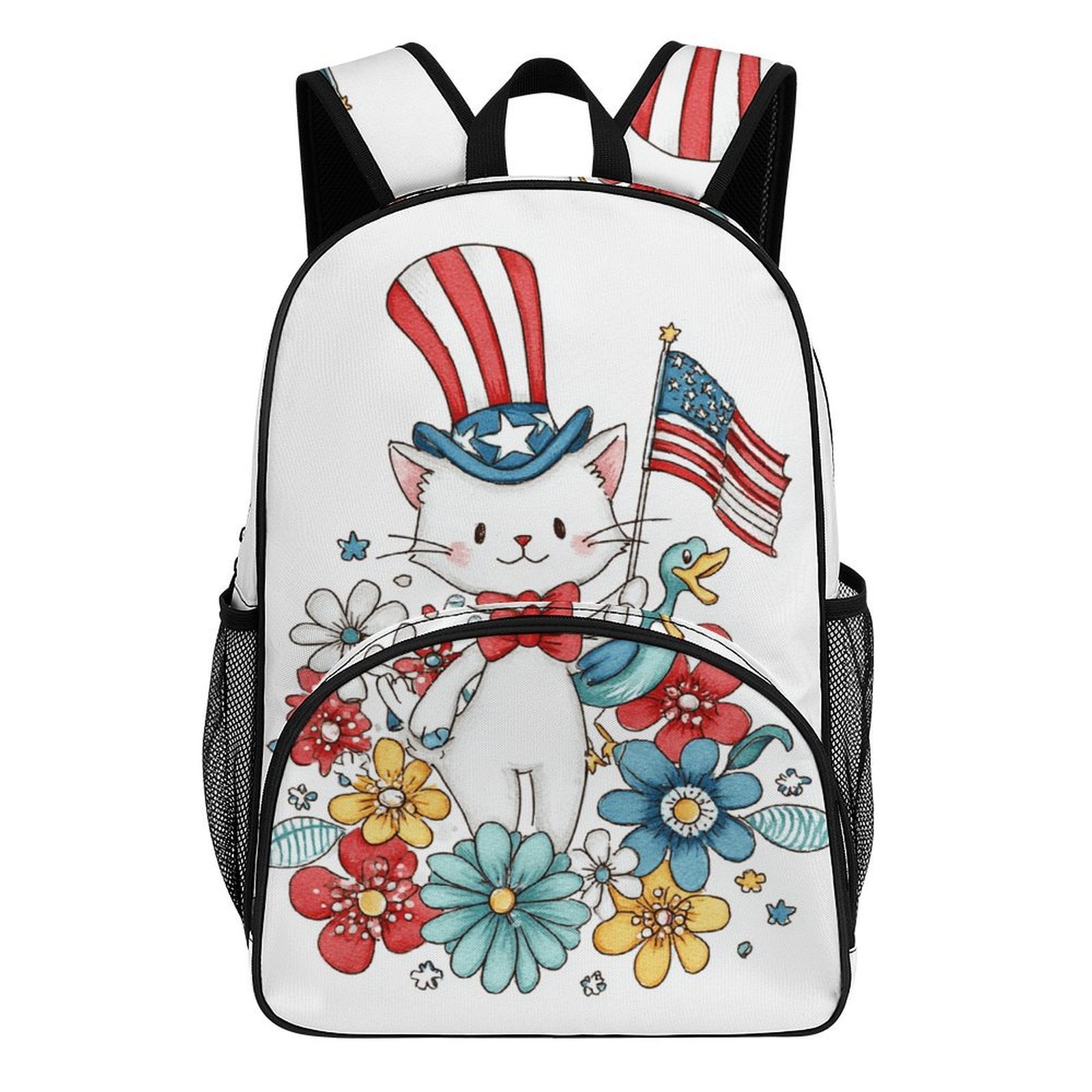 Patriotic Cat Flowers Fourth July Fun Teenage Backpack Middle Students ...