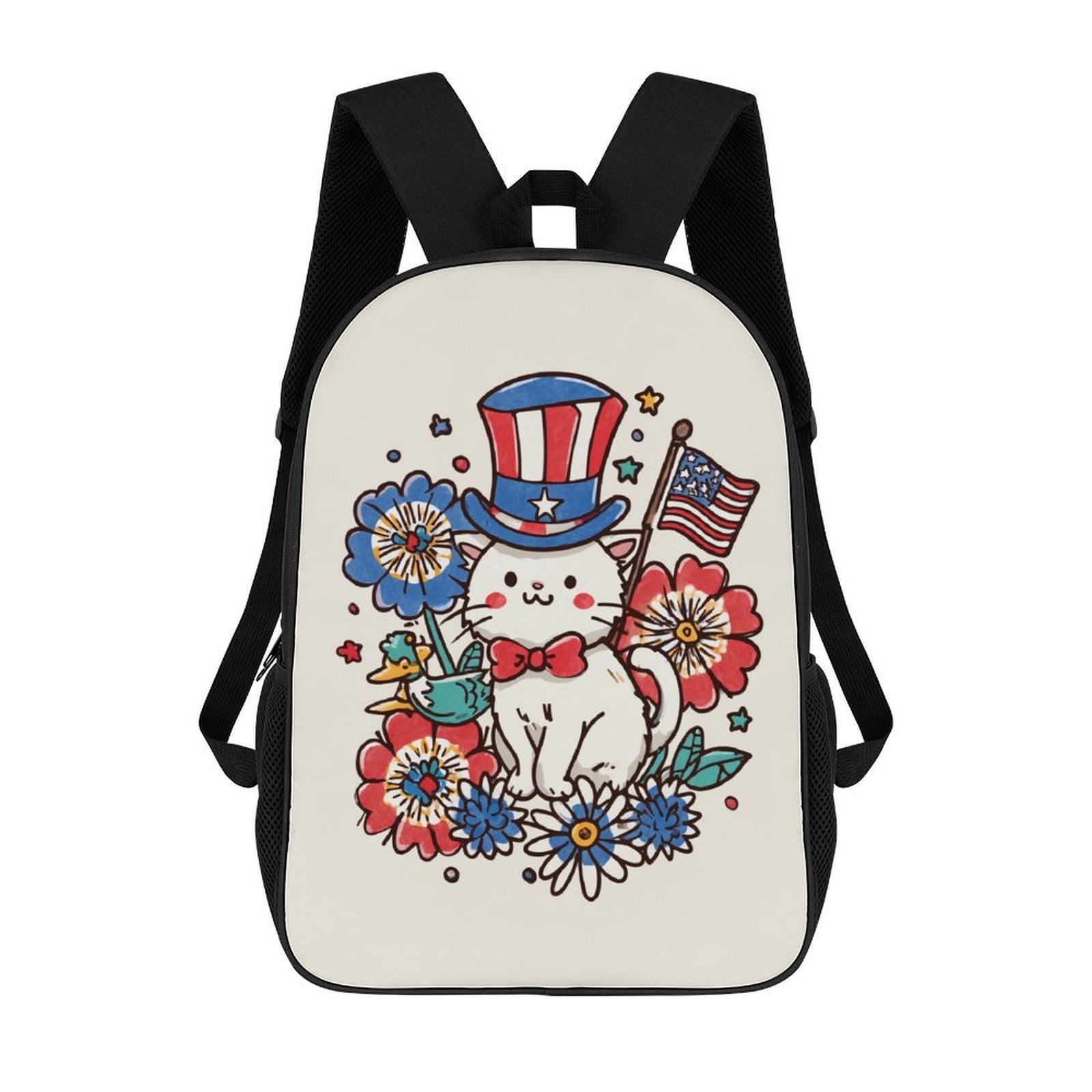 Patriotic Cat Flowers FourthJuly Fun Backpack Travel Laptop Casual ...