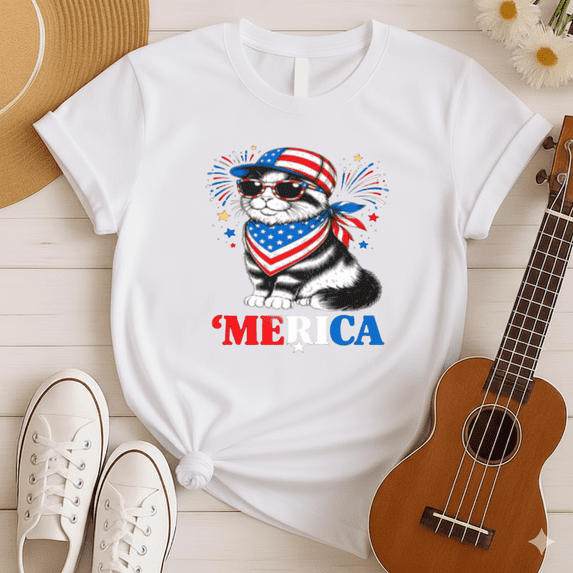 Patriotic Cat 'Merica 4th of July Sunglasses Bandana Tee, for men ...
