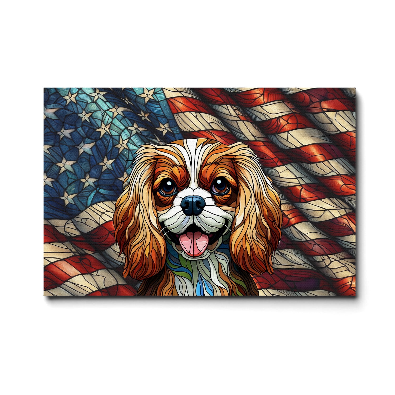 Patriotic Cavalier King Charles Spaniel Stained Glass Portrait American ...