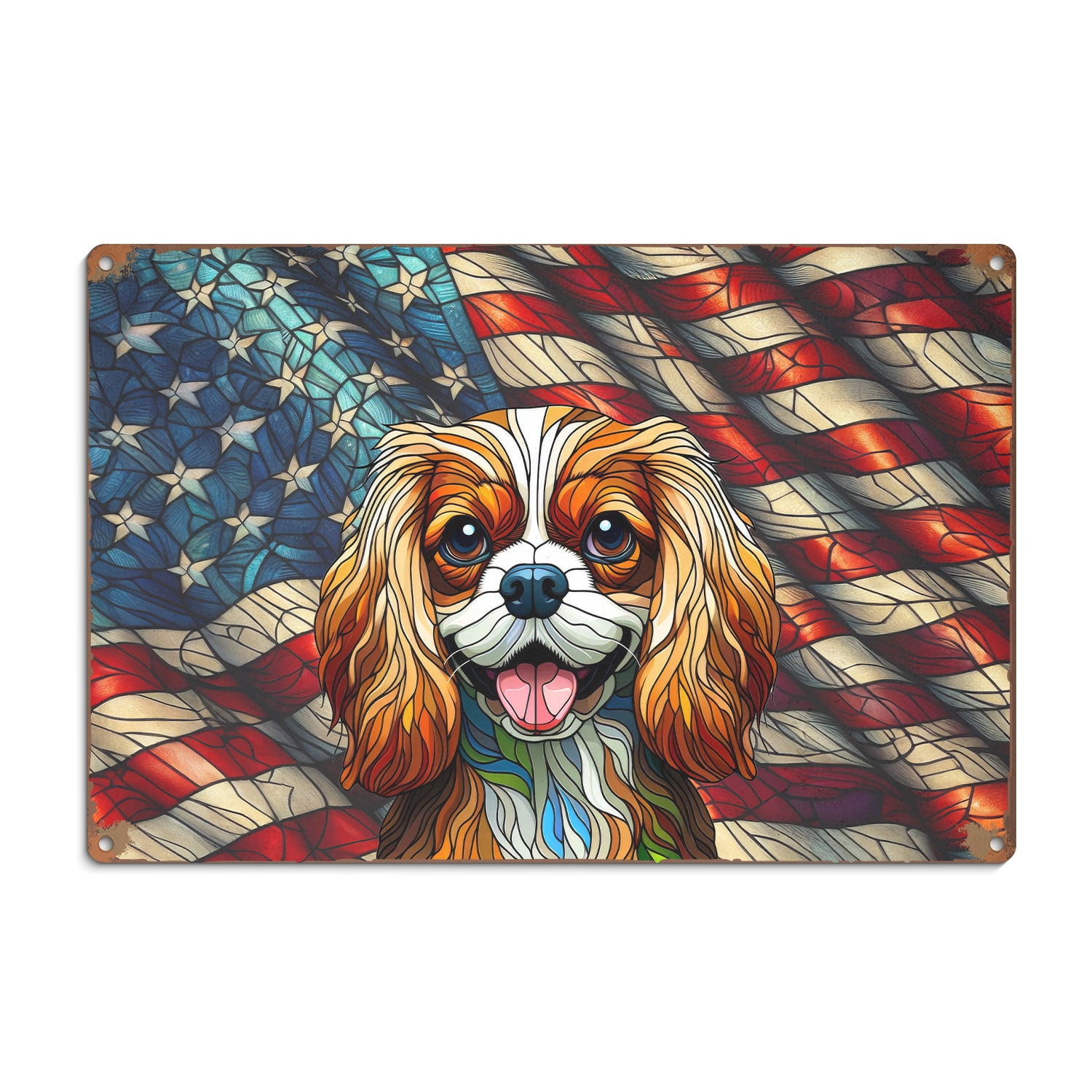 Patriotic Cavalier King Charles Spaniel Stained Glass Portrait American ...