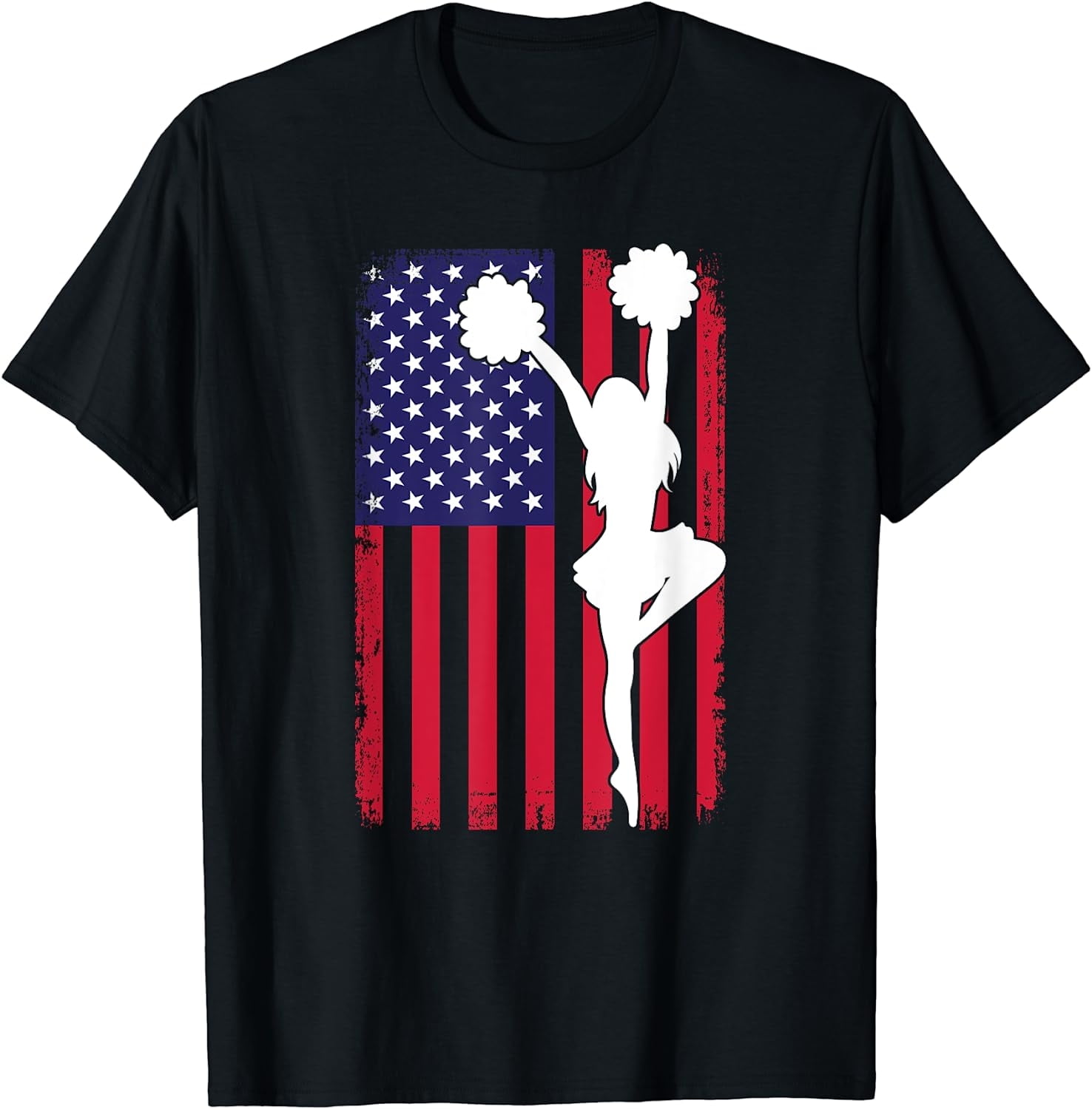 Patriotic Cheerleader US Flag 4th Of July Cheerleading T-Shirt Black ...
