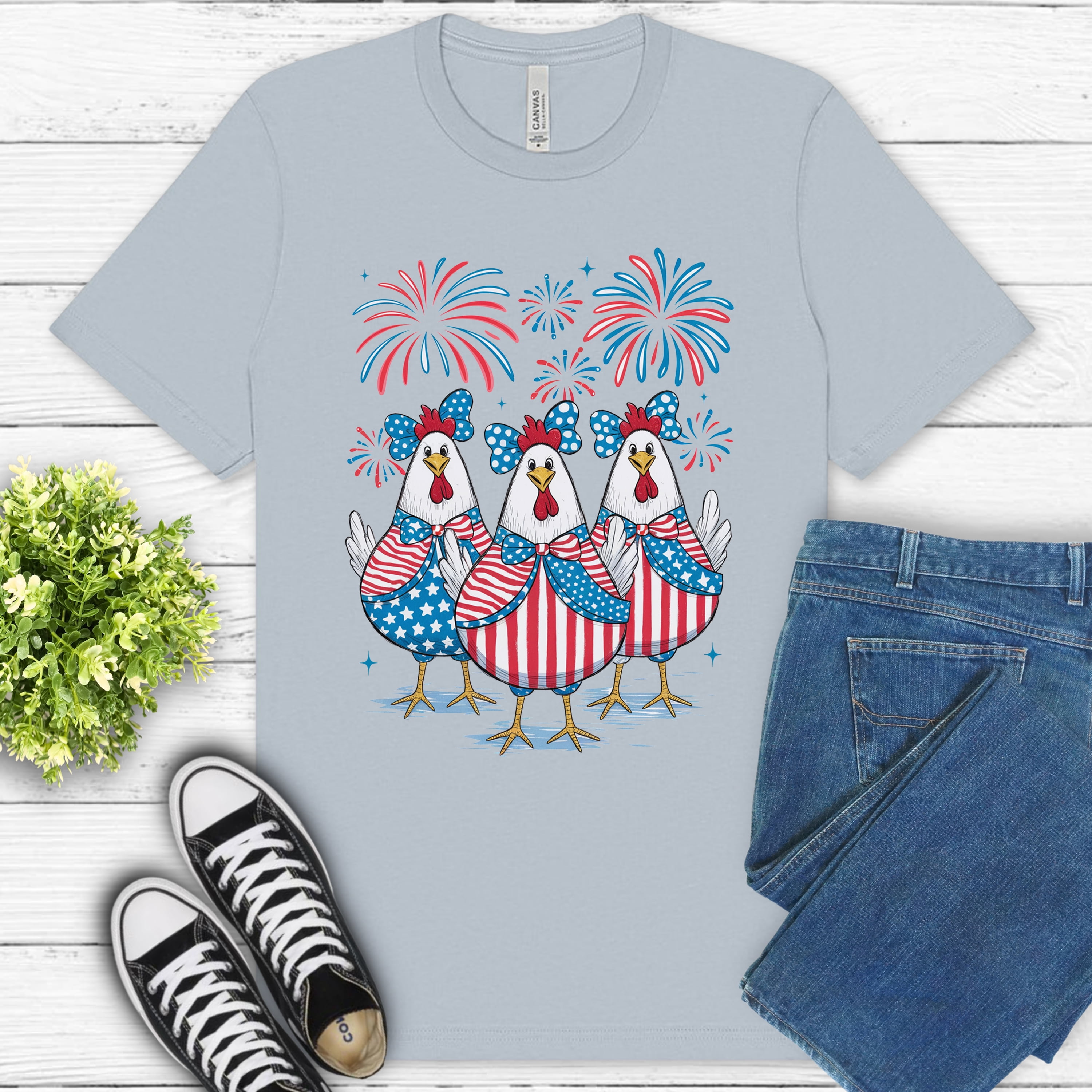 Patriotic Chicken Squad T-Shirt, Funny Red White Blue Farm Graphic Tee ...