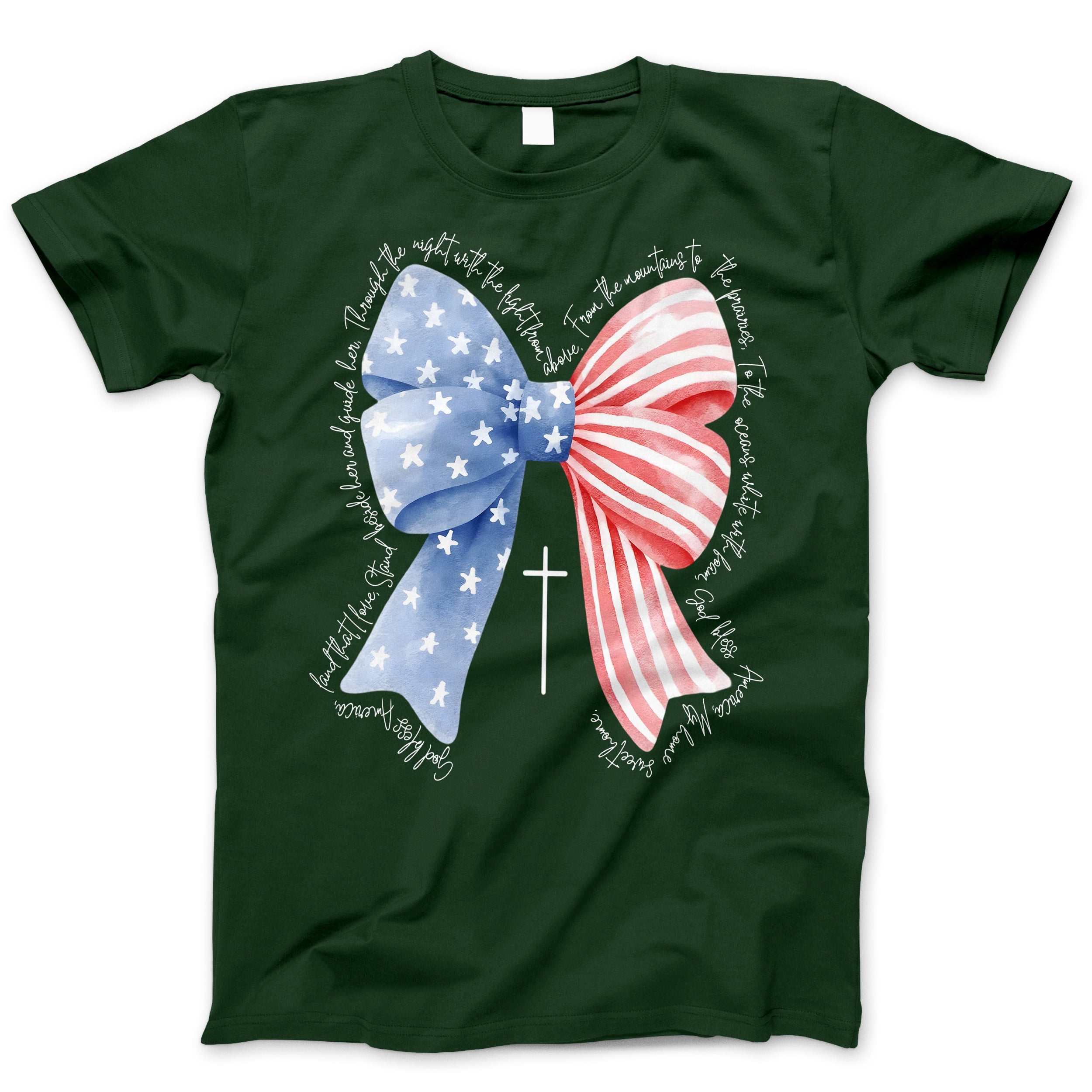 Patriotic Christian Bow T-Shirt – USA Flag Stars & Stripes Cross Tee ...