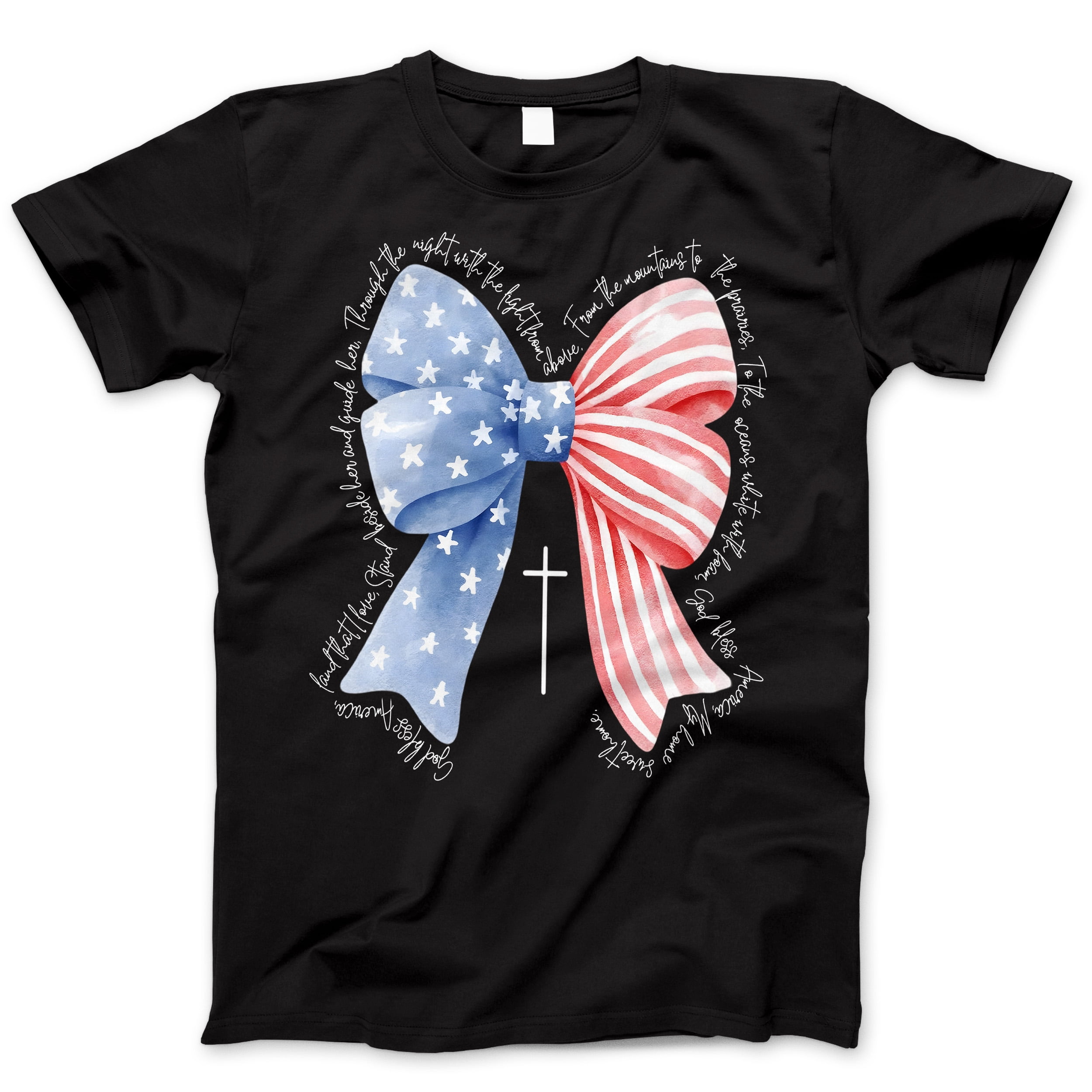Patriotic Christian Bow T-Shirt – USA Flag Stars & Stripes Cross Tee ...