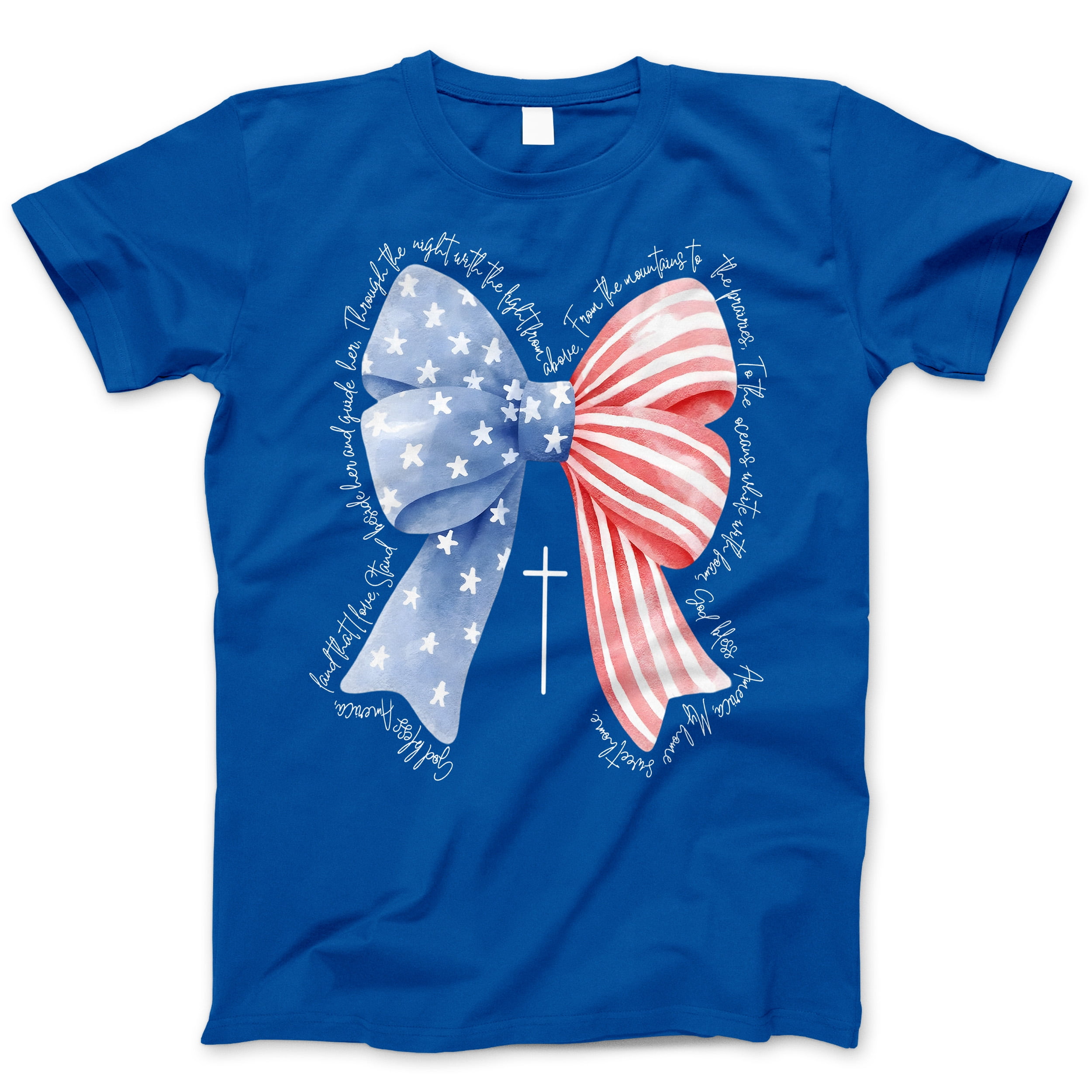 Patriotic Christian Bow T-Shirt – USA Flag Stars & Stripes Cross Tee ...