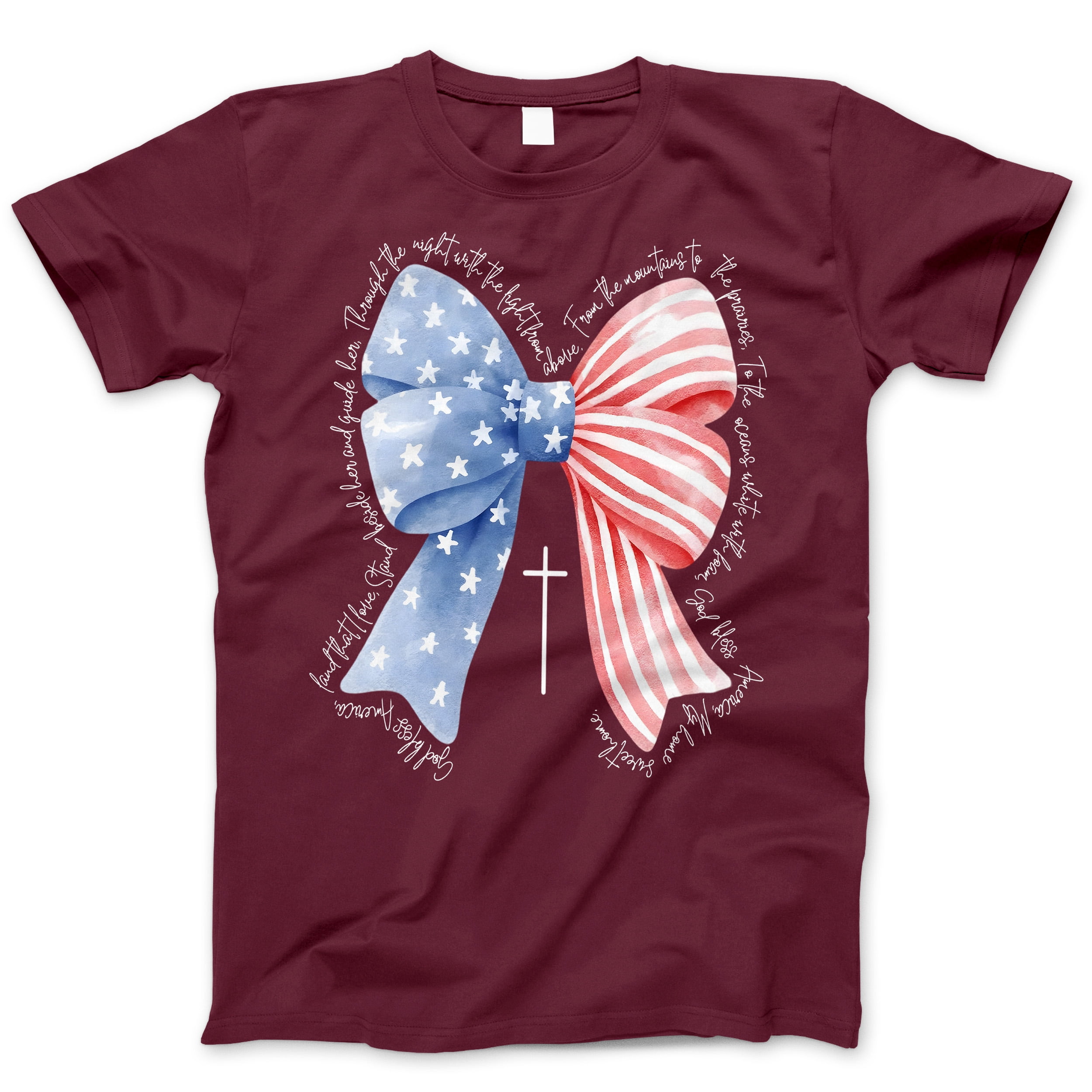 Patriotic Christian Bow T-Shirt – USA Flag Stars & Stripes Cross Tee ...