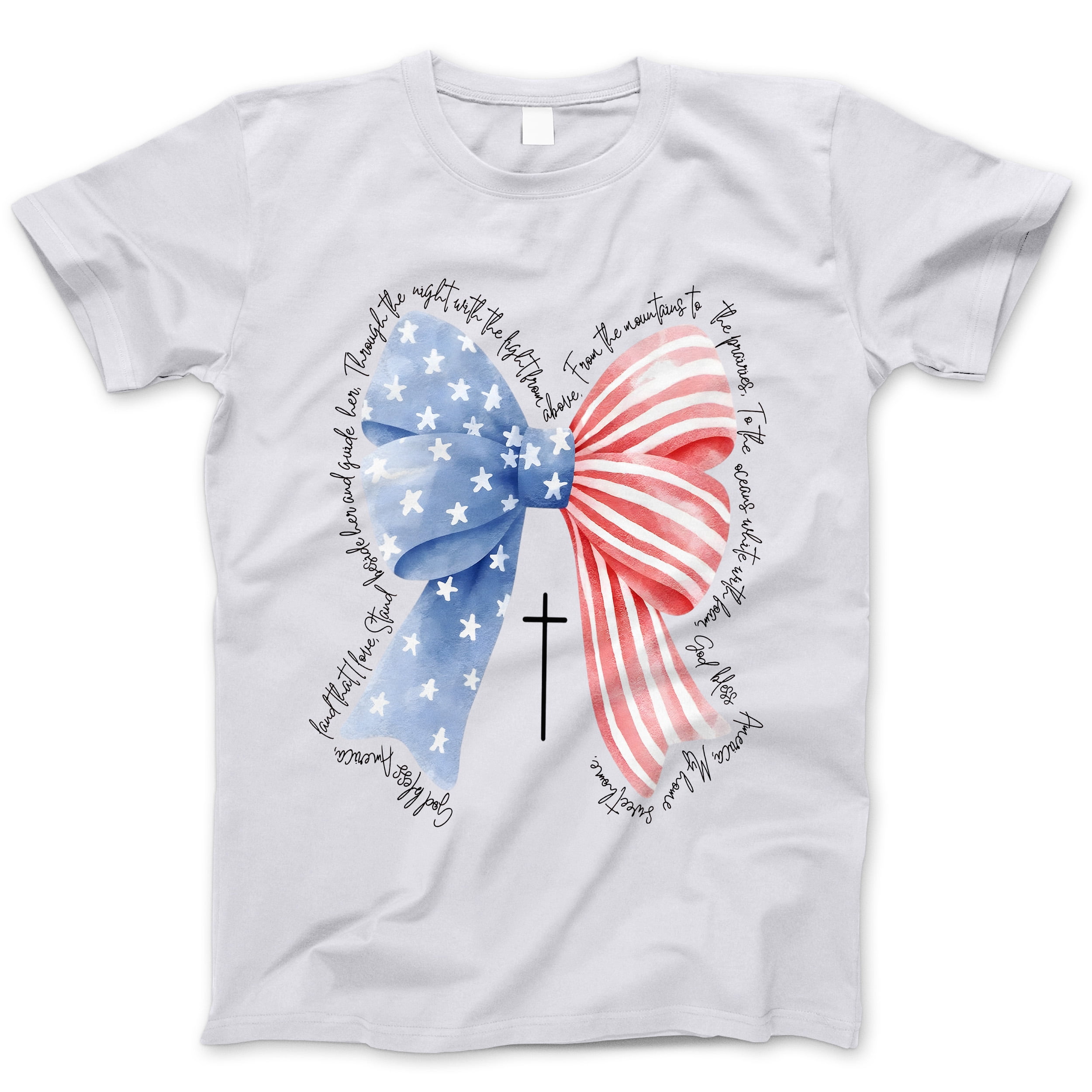 Patriotic Christian Bow T-Shirt – USA Flag Stars & Stripes Cross Tee ...