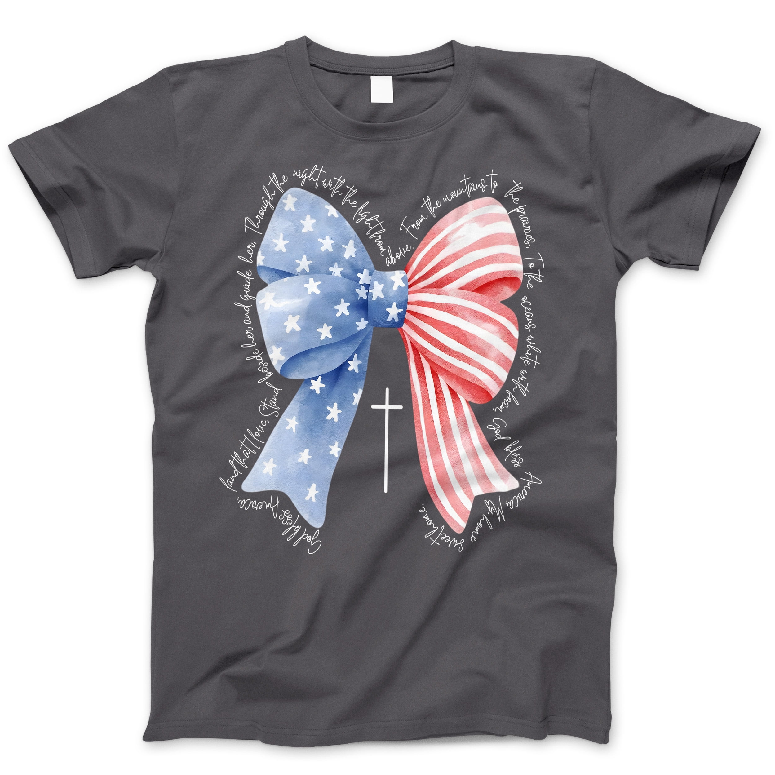 Patriotic Christian Bow T-Shirt – USA Flag Stars & Stripes Cross Tee ...