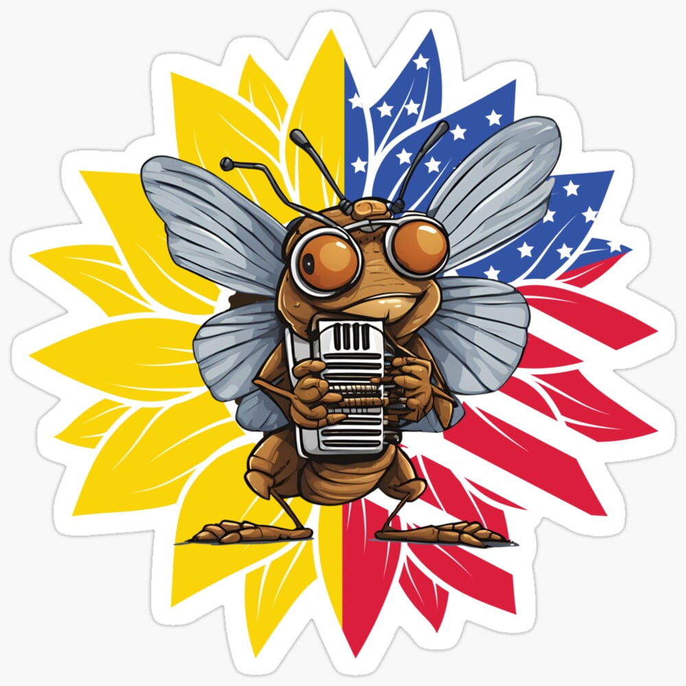 Patriotic Cicada Harmonica Sunflower Sticker Phone Decal Water Bottle Stickers Car Decals ...