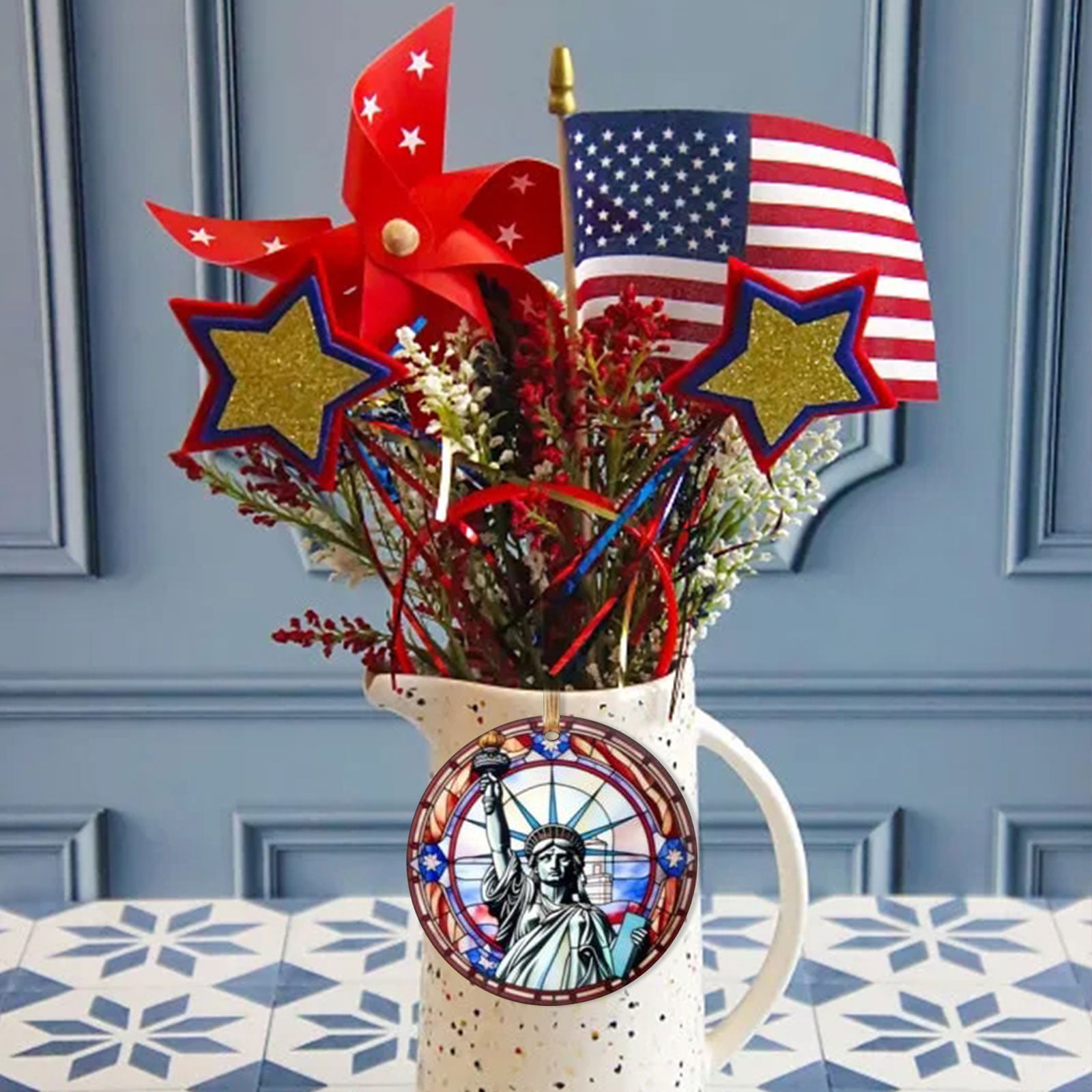 Patriotic Circular Wall Art - Red White & Blue Flag-Themed Decor for ...