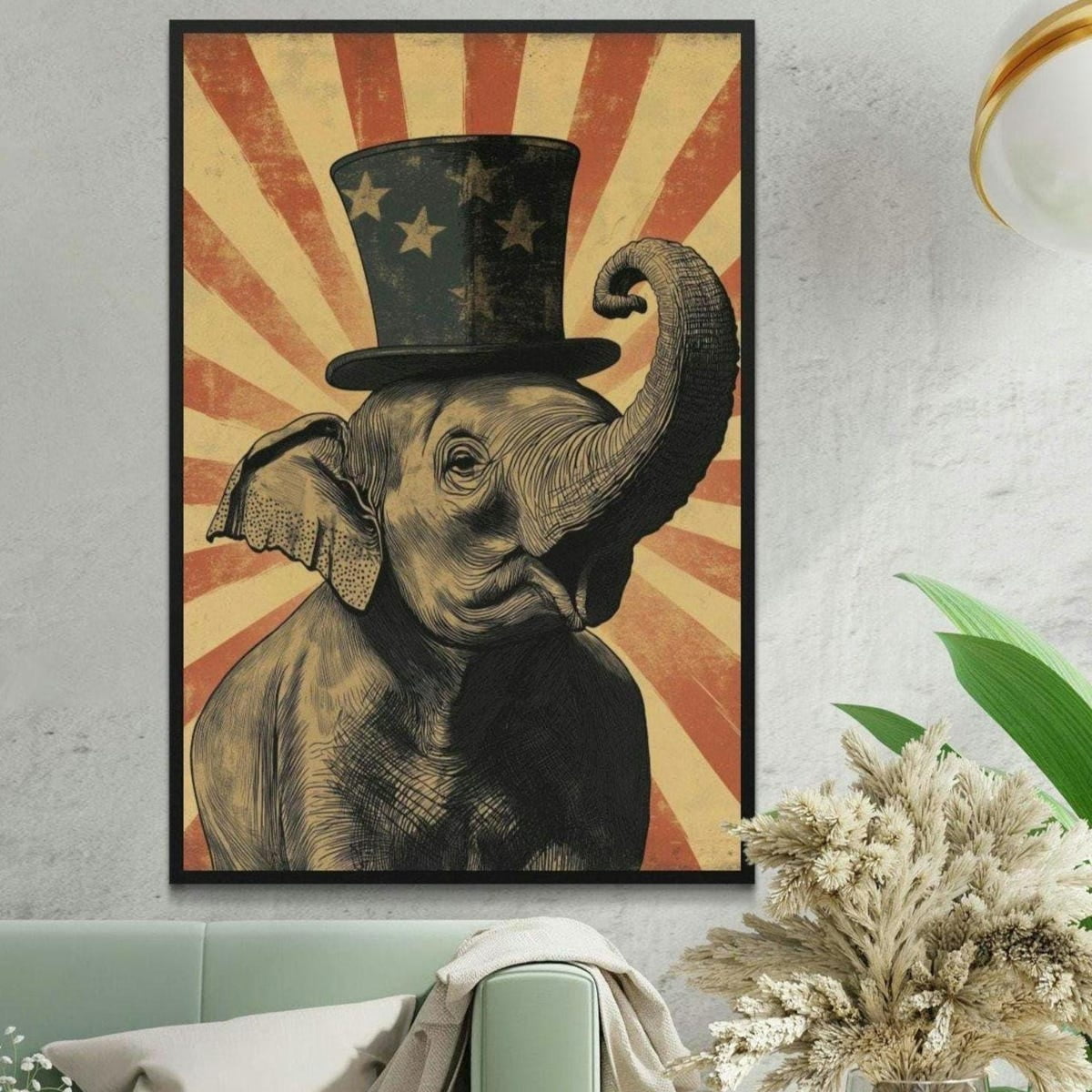 Patriotic Circus Elephant Poster, Uncle Sam Hat Art, Vintage Circus ...